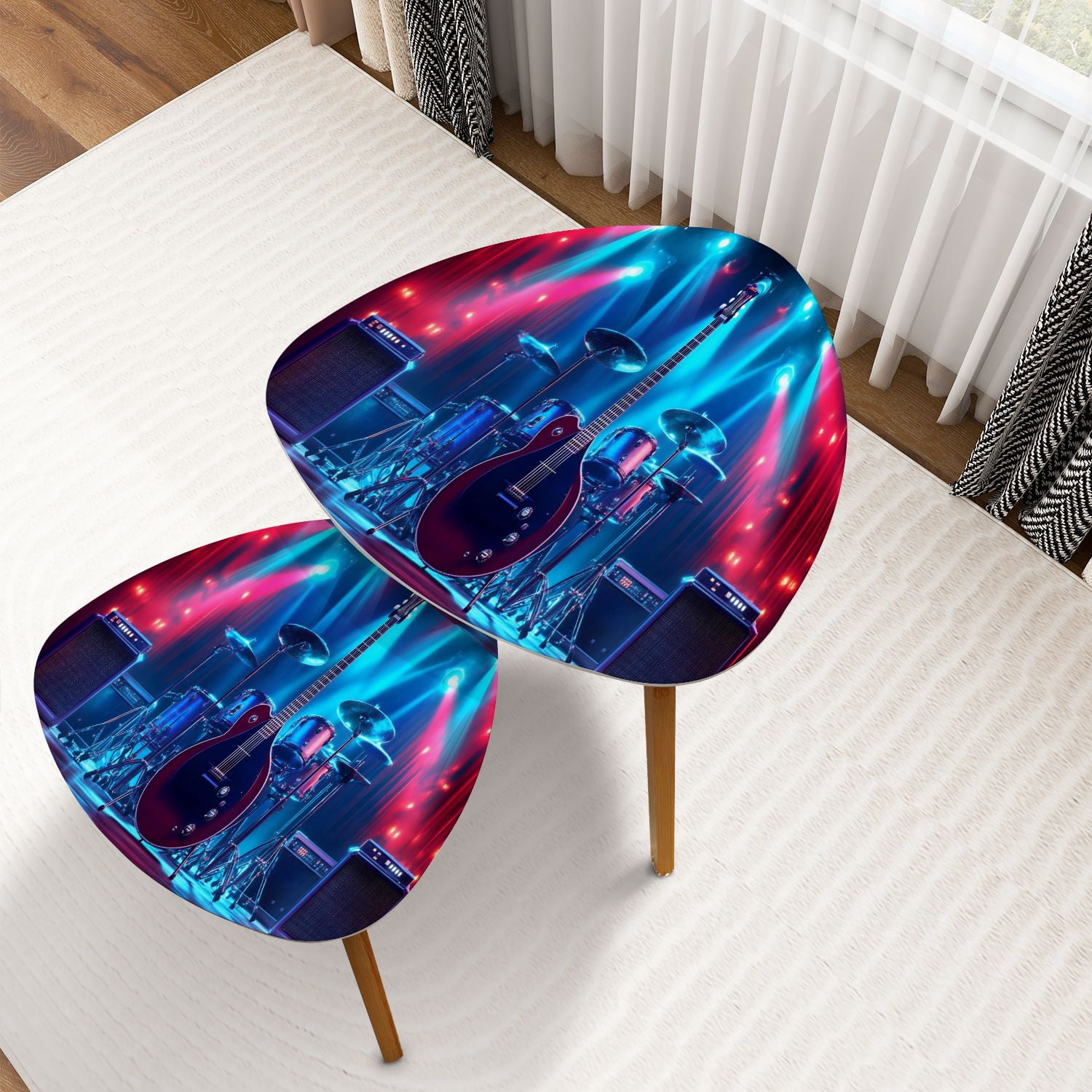 Triangle Nesting Coffee Table Set of 2 Guitar Vintage Music Man Cave ...