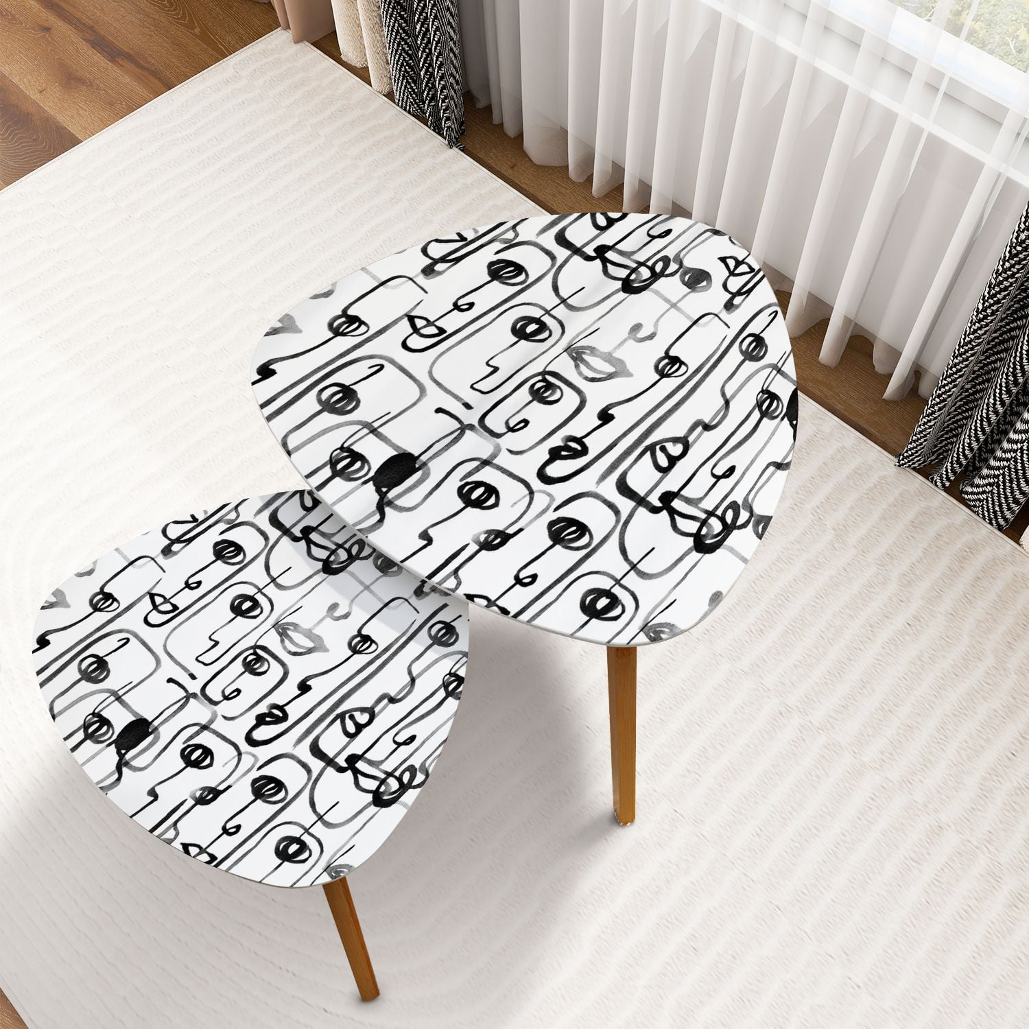 Triangle Nesting Coffee Table Set of 2 Hand Painting Abstract ...