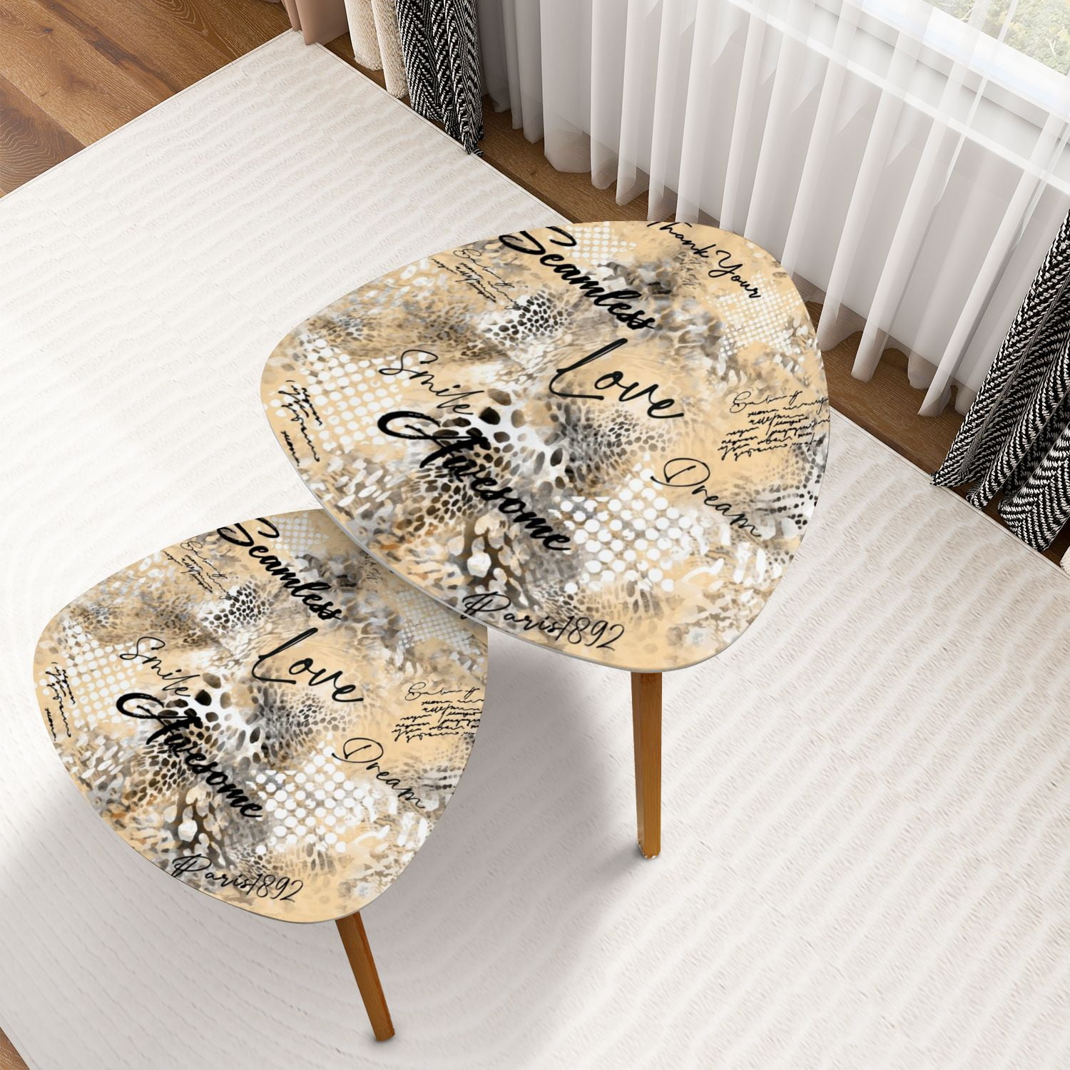 Triangle Nesting Coffee Table Set of 2 Hand drawn art seamless text pattern abstract star wild ...