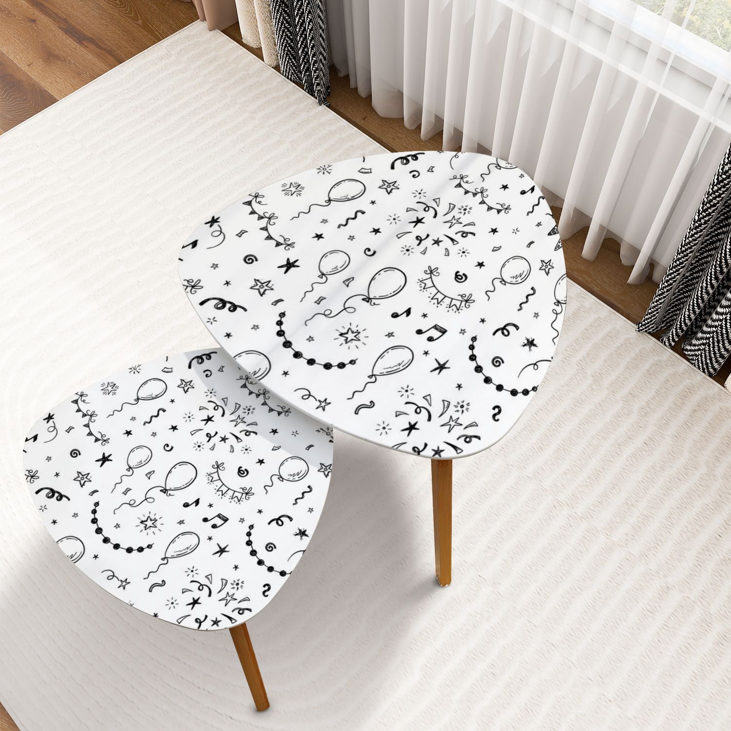 Triangle Nesting Coffee Table Set of 2 Hand drawn doodle party air ...