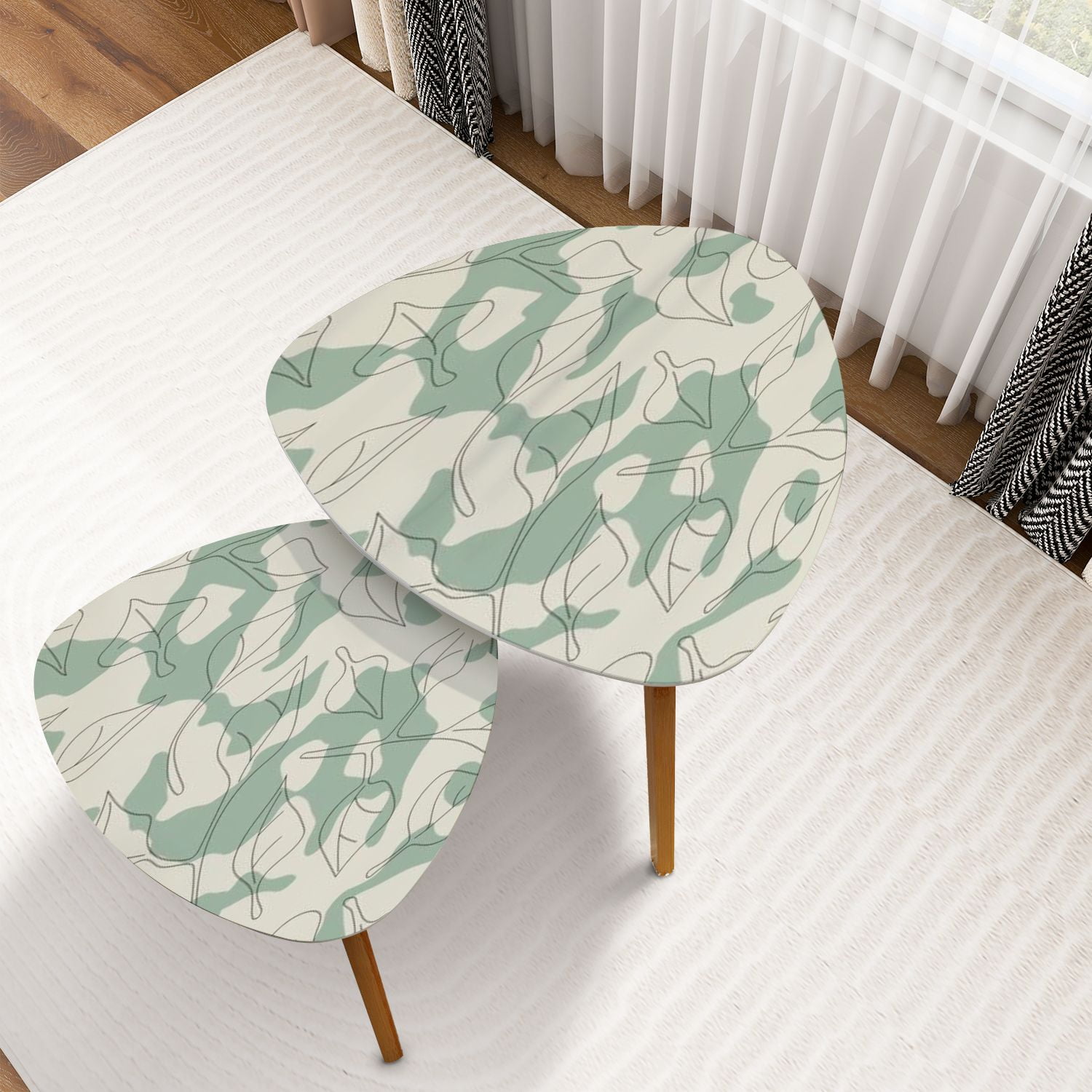 Triangle Nesting Coffee Table Set of 2 Hand drawn plant elements leaves ...