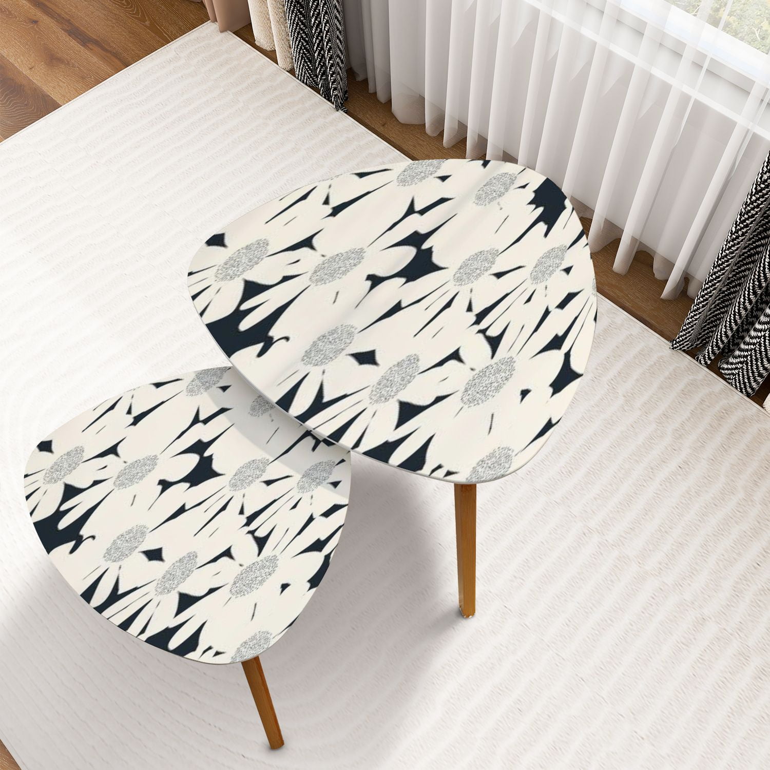 Triangle Nesting Coffee Table Set of 2 Hand drawn simple black white ...