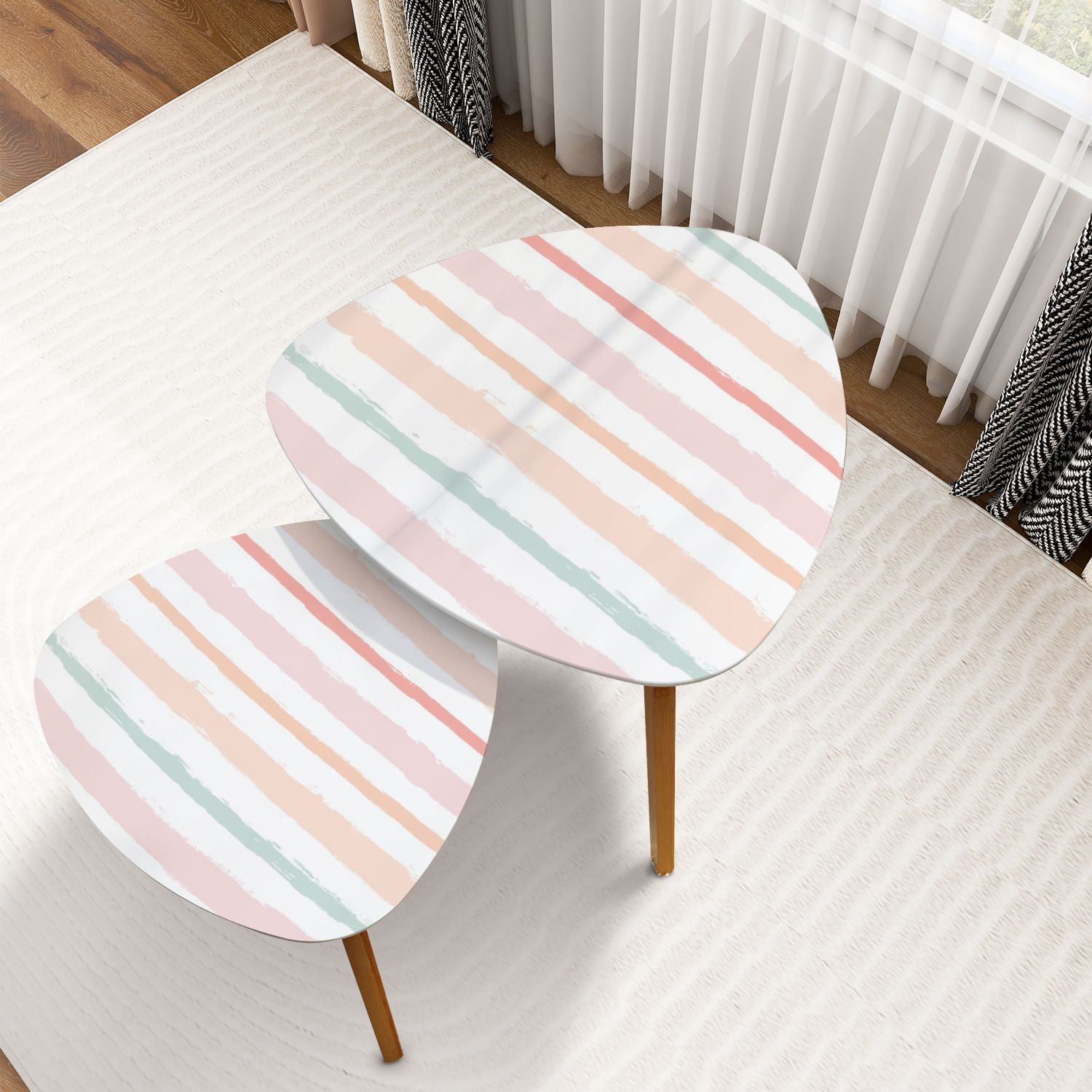 Triangle Nesting Coffee Table Set of 2 Hand drawn striped pattern pink ...