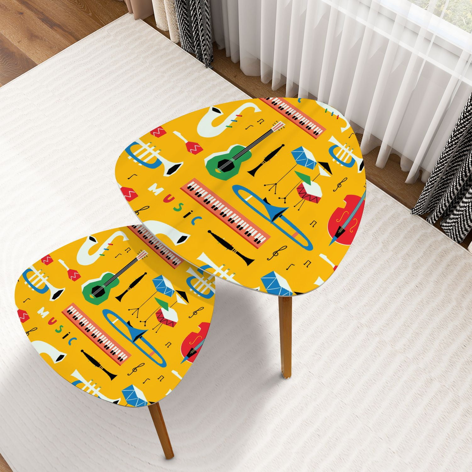 Triangle Nesting Coffee Table Set of 2 Hand drawn various musical ...