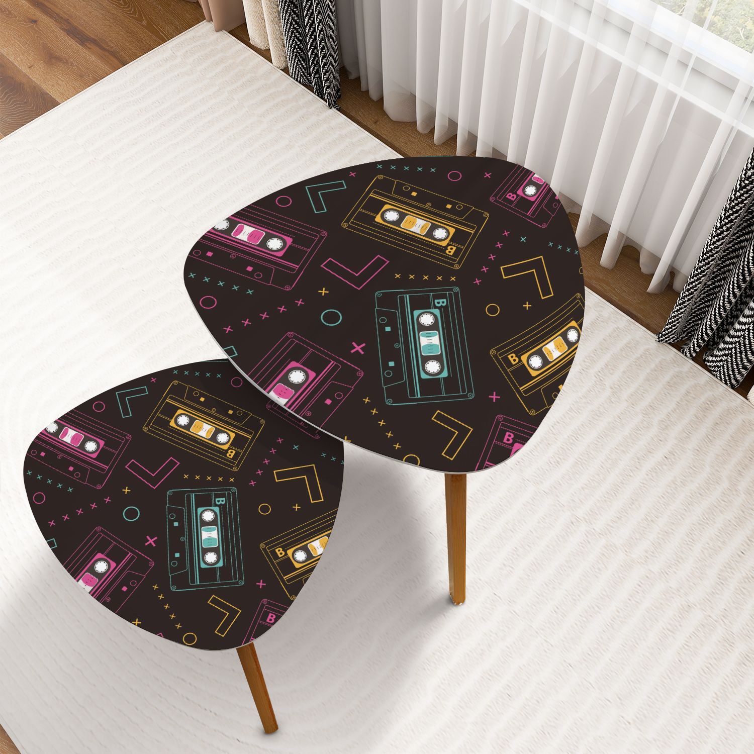 Triangle Nesting Coffee Table Set of 2 Hipster seamless repeat colorful ...