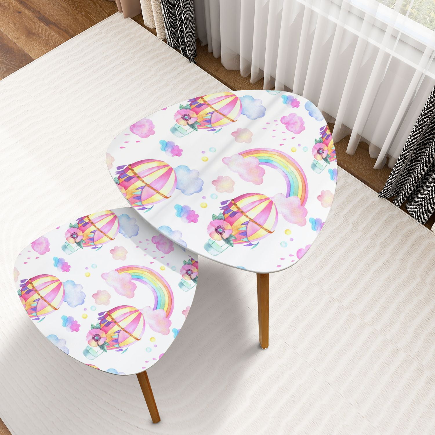 Triangle Nesting Coffee Table Set of 2 Hot air balloons pattern rainbow ...