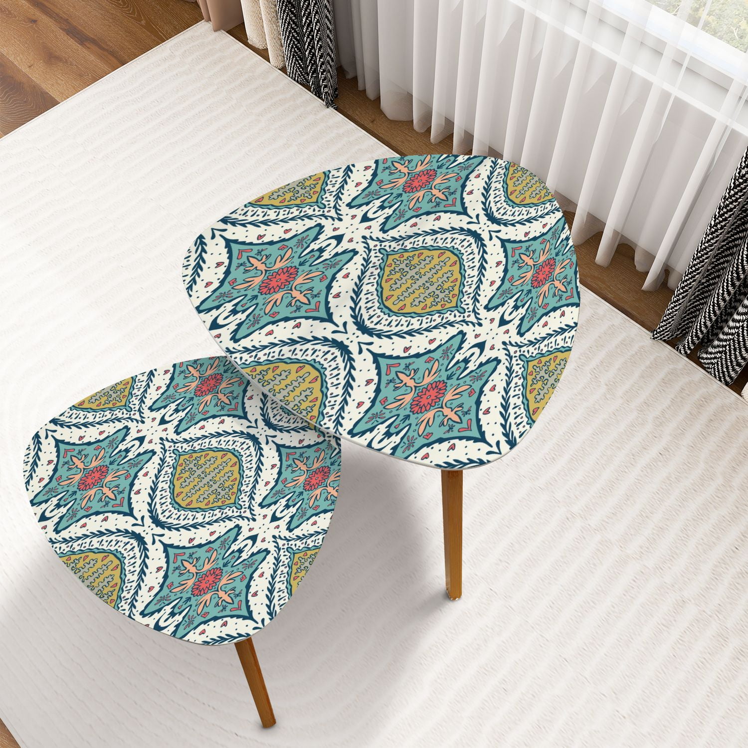 Triangle Nesting Coffee Table Set of 2 Ikat geometric folklore ornament ...