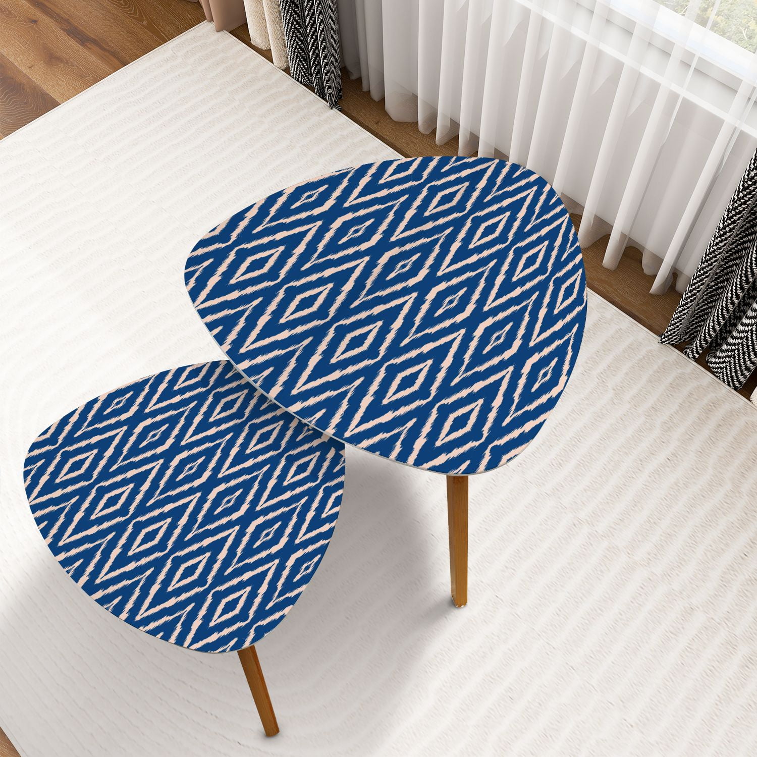 Triangle Nesting Coffee Table Set of 2 Ikat geometric folklore ornament ...