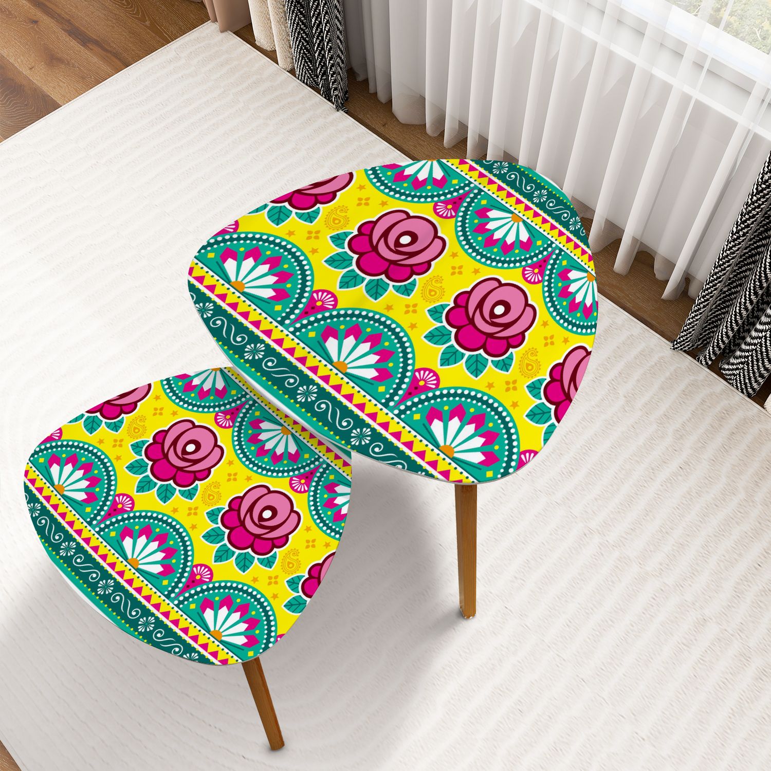 Triangle Nesting Coffee Table Set of 2 Indian Pakistani truck art ...