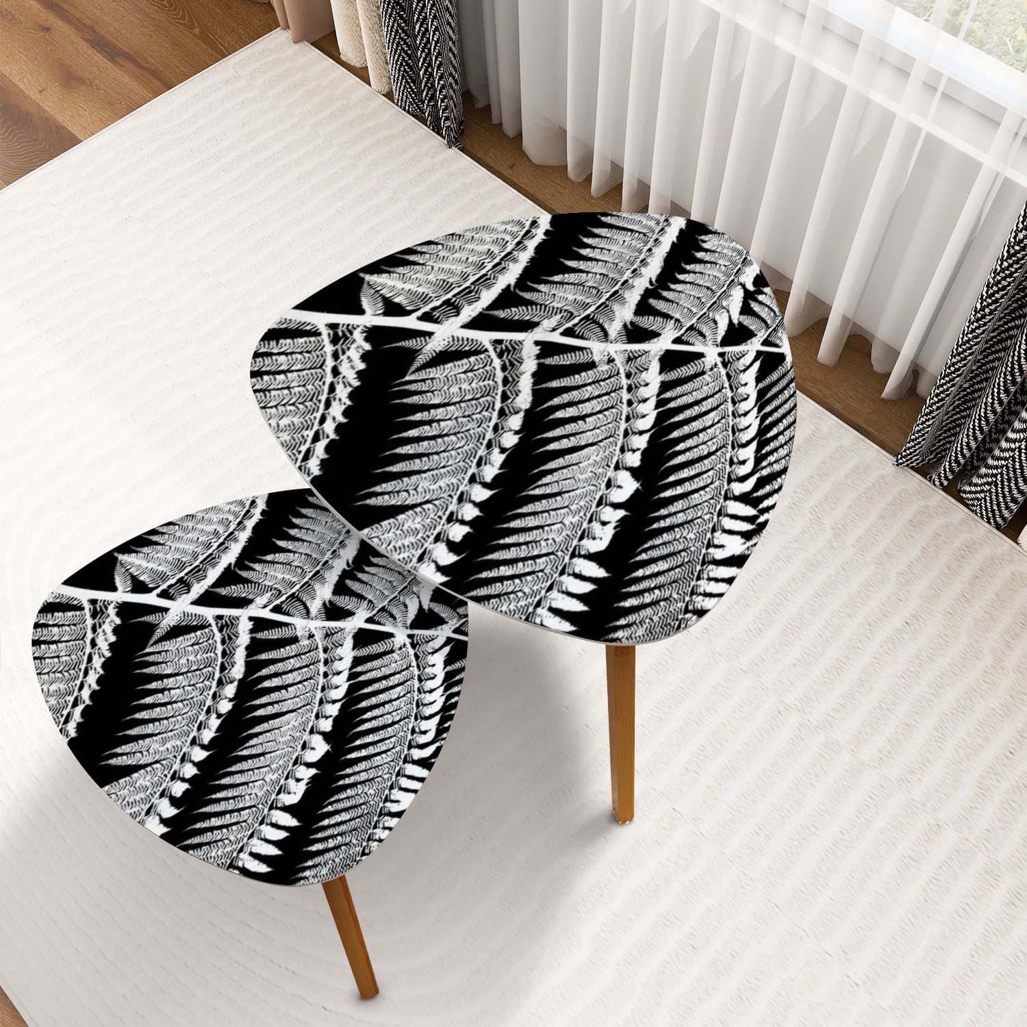 Triangle Nesting Coffee Table Set of 2 Inverted black white close up ...