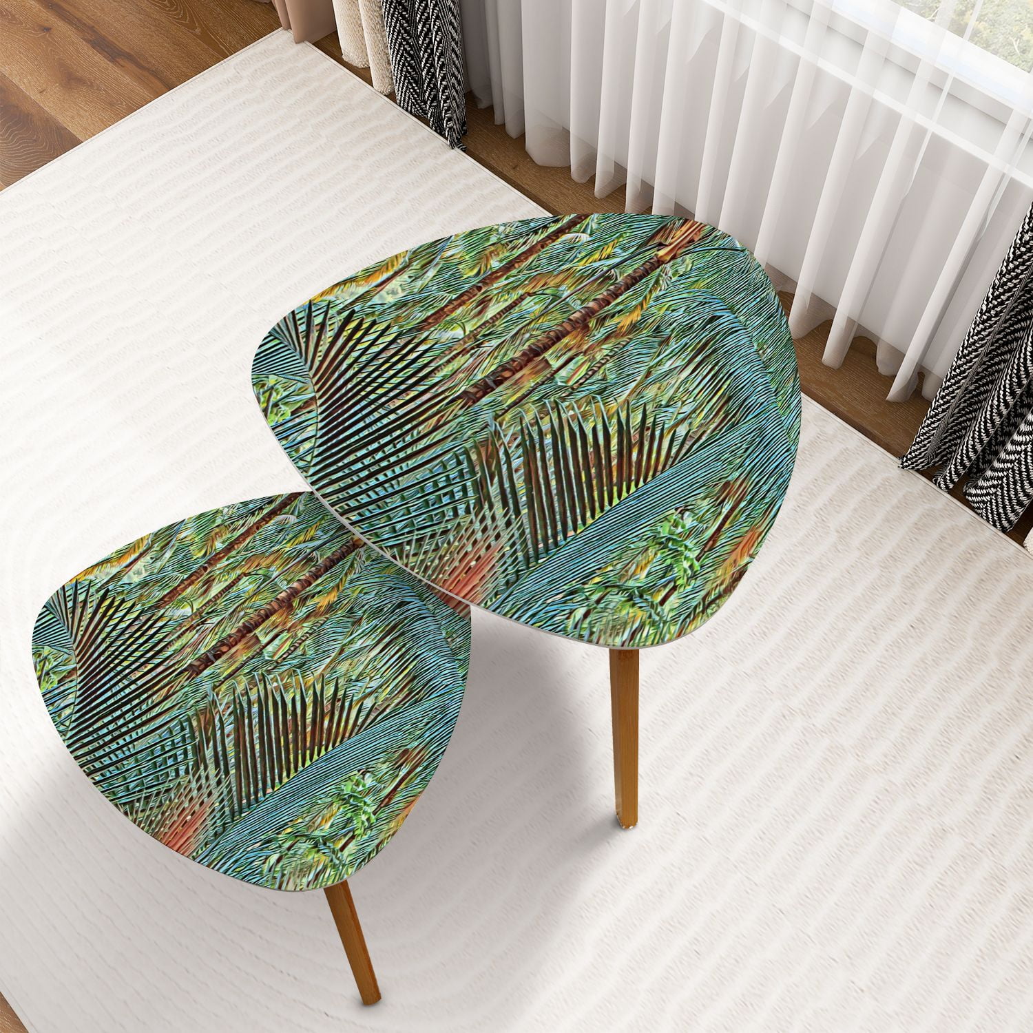 Triangle Nesting Coffee Table Set of 2 Jungle greenery coco palm leaves ...