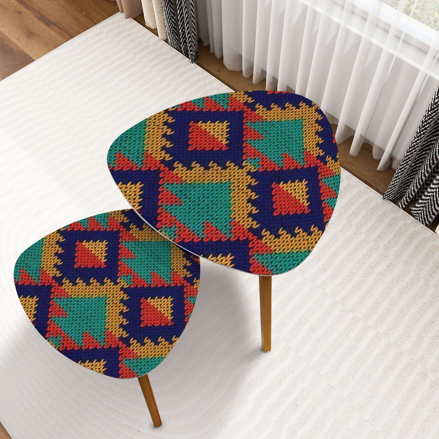 Triangle Nesting Coffee Table Set of 2 Knitted geometric motley red ...