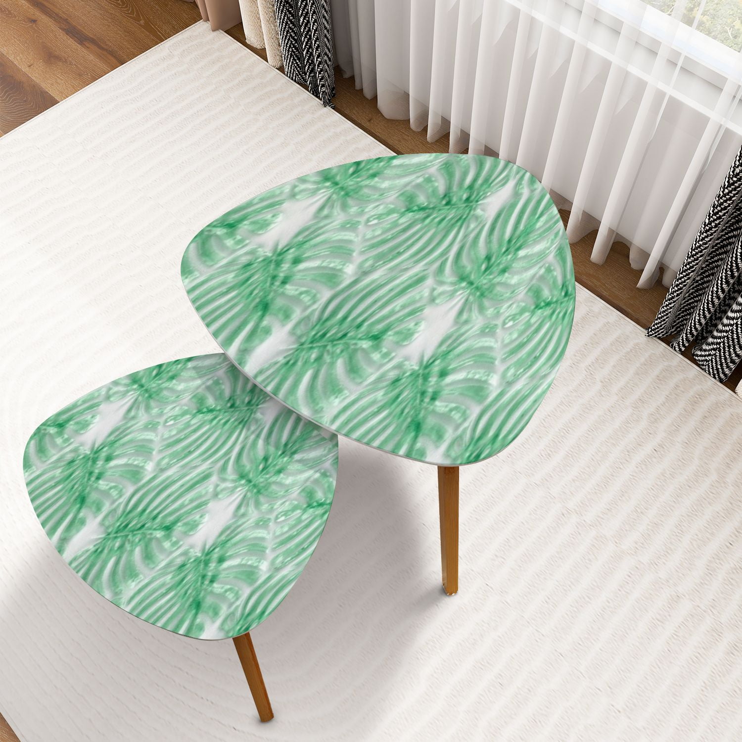 Triangle Nesting Coffee Table Set of 2 Leaves monstera wood material white seamless realistic ...