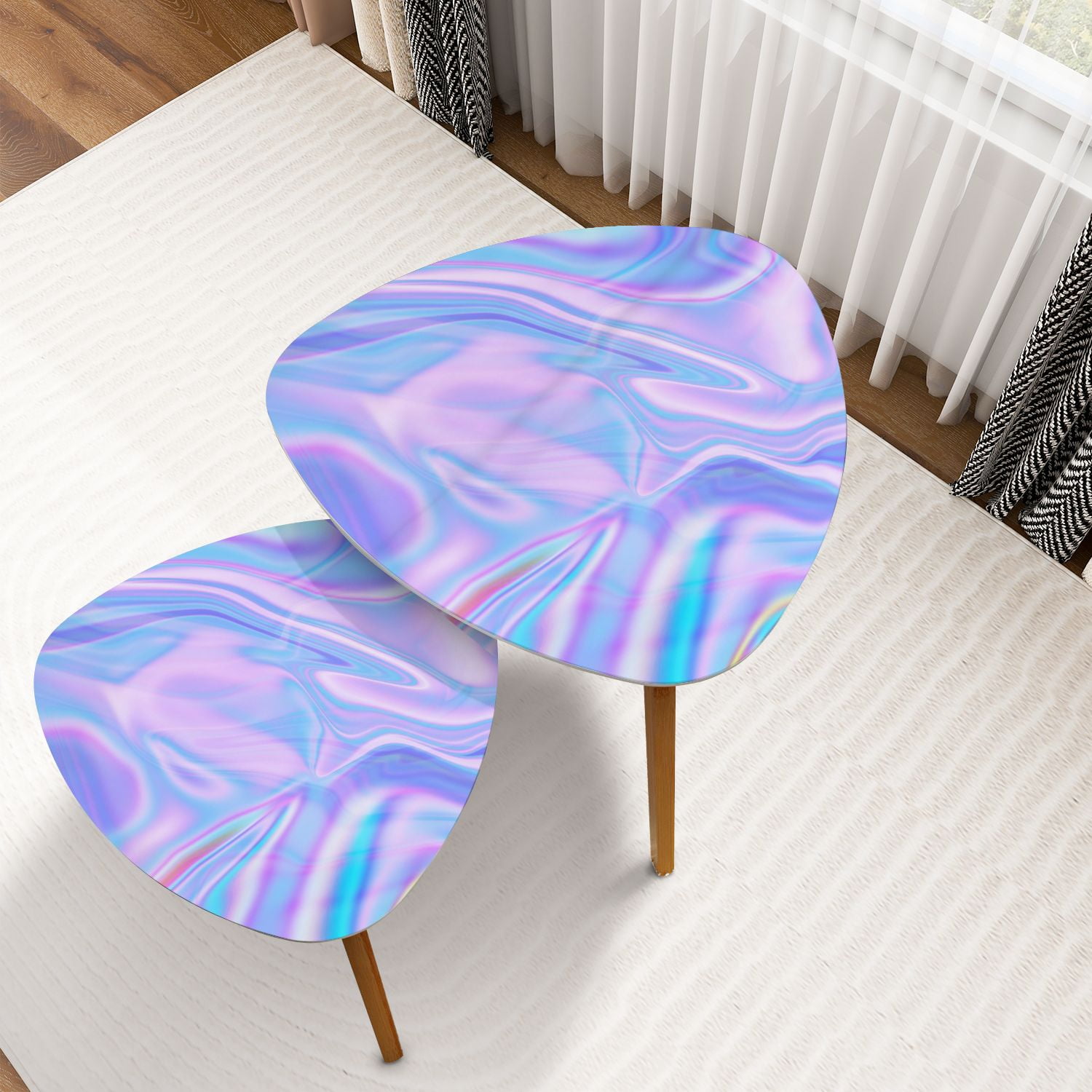 Triangle Nesting Coffee Table Set of 2 Light violet pink blue color ...