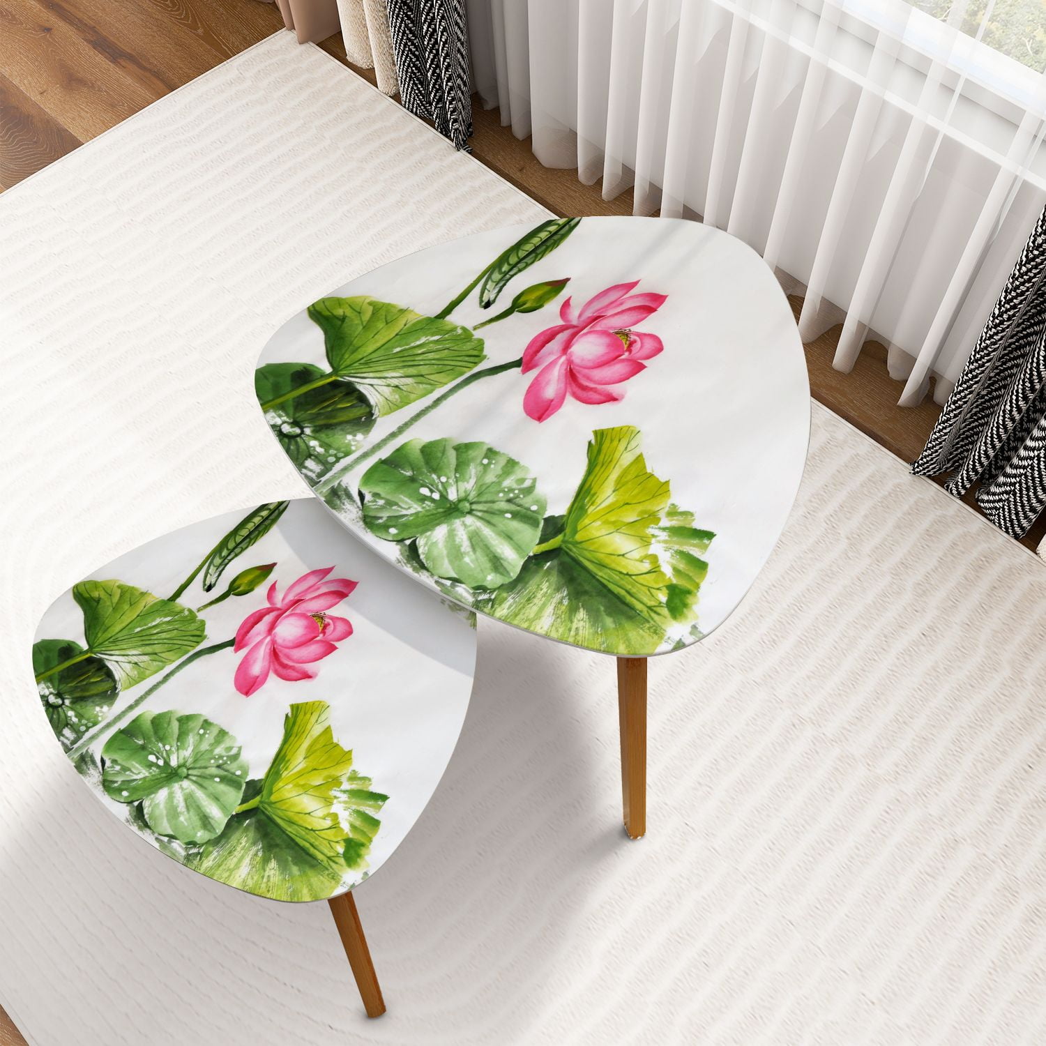 Triangle Nesting Coffee Table Set of 2 Lotus flower watercolor painting ...