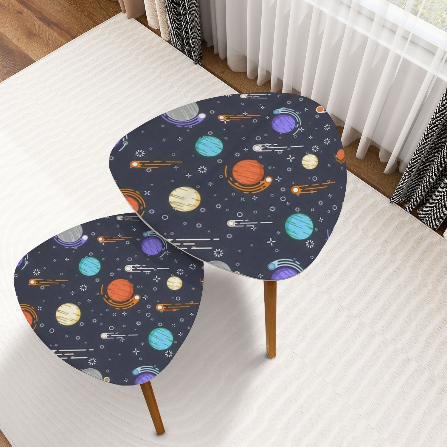 Triangle Nesting Coffee Table Set of 2 Lovely outer space planets flat ...