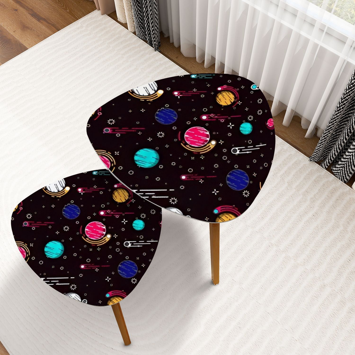Triangle Nesting Coffee Table Set of 2 Lovely outer space planets flat ...