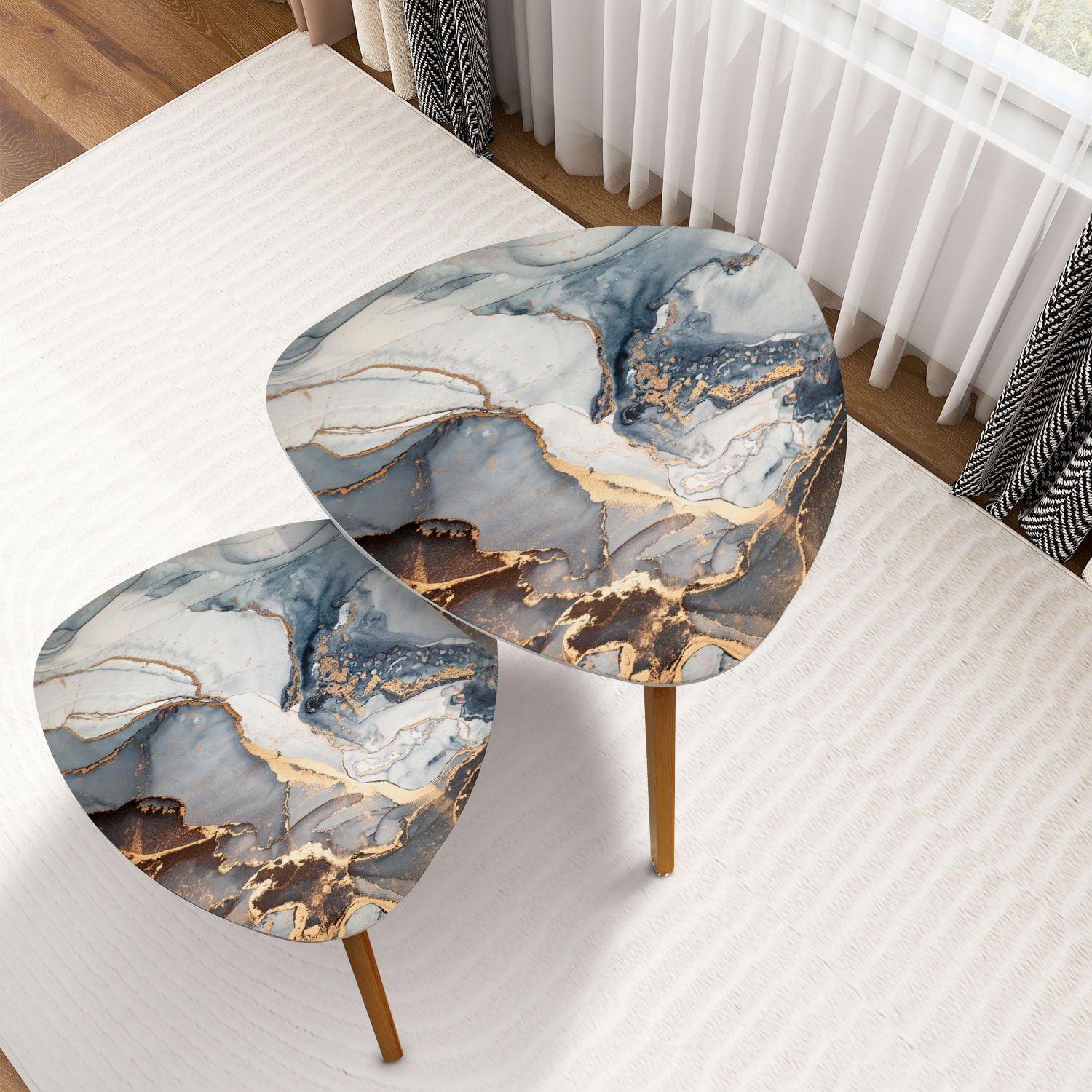 Triangle Nesting Coffee Table Set of 2 Luxury abstract fluid art ...