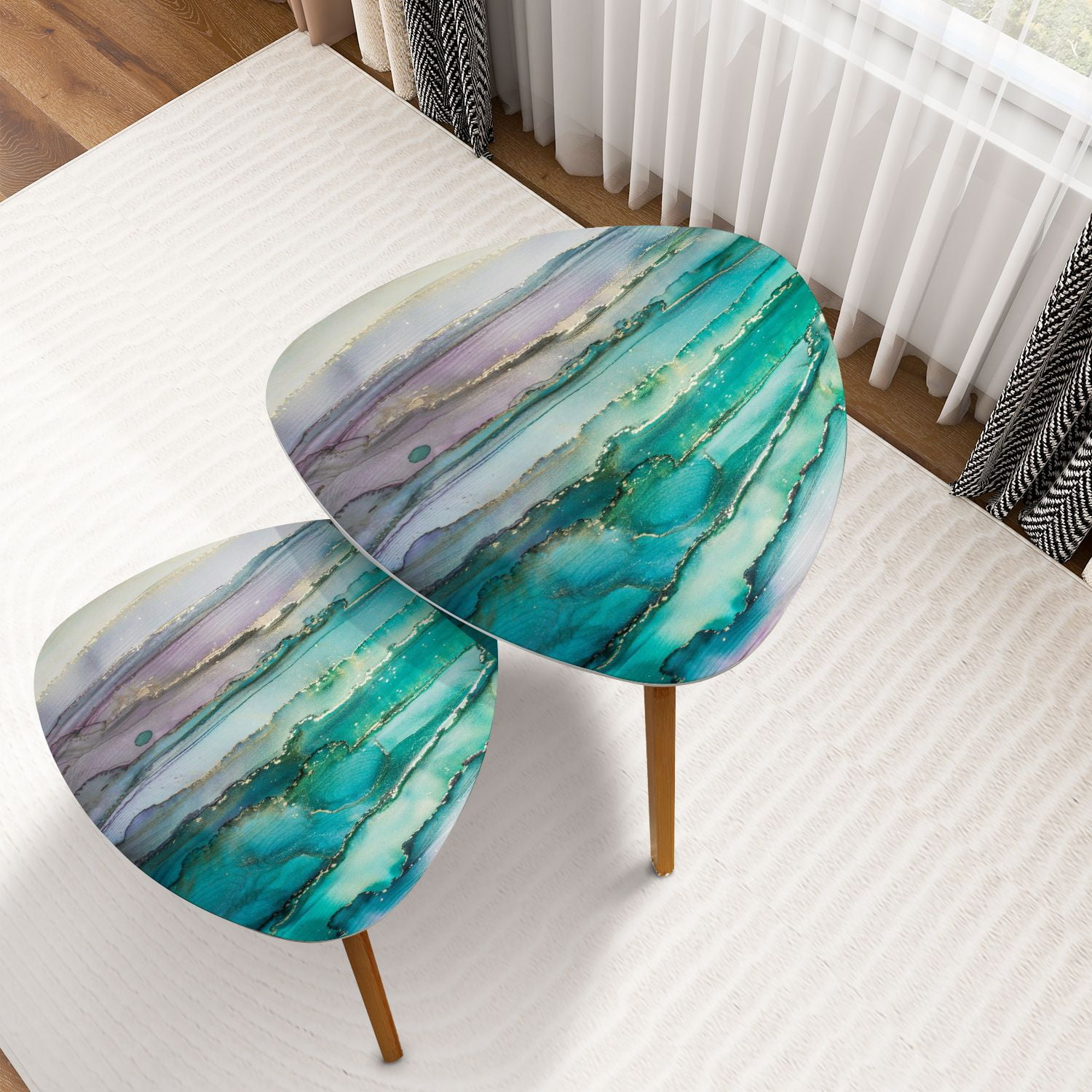 Triangle Nesting Coffee Table Set of 2 Luxury abstract painting fluid ...