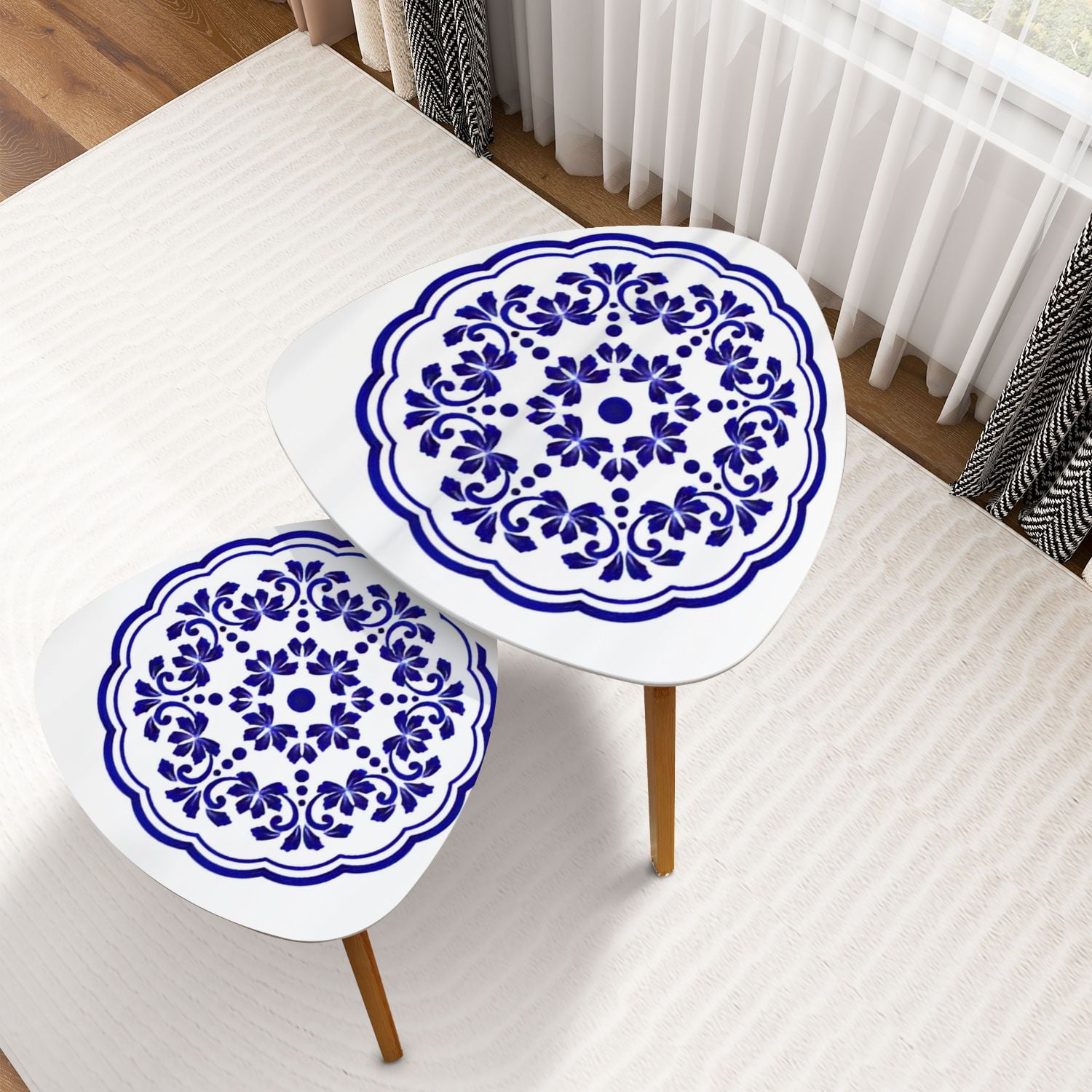 Triangle Nesting Coffee Table Set of 2 Mandala flower Pattern Circular ...