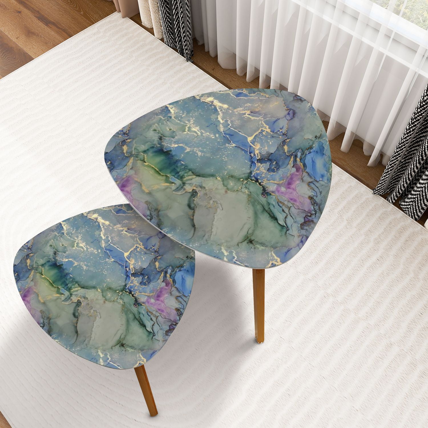 Triangle Nesting Coffee Table Set of 2 Marble Ink Modern Seamless ...