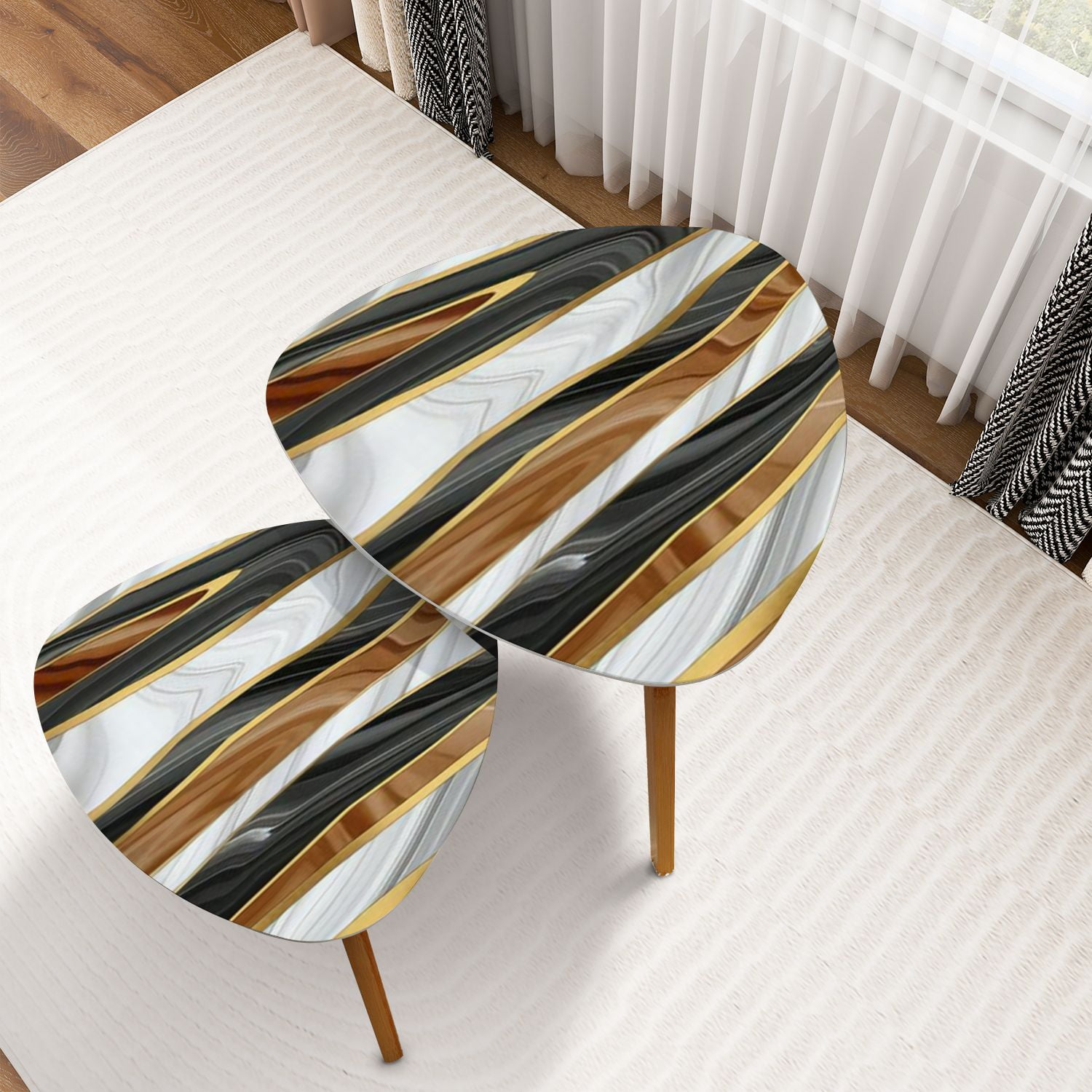 Triangle Nesting Coffee Table Set of 2 Marble Texture Abstract ...