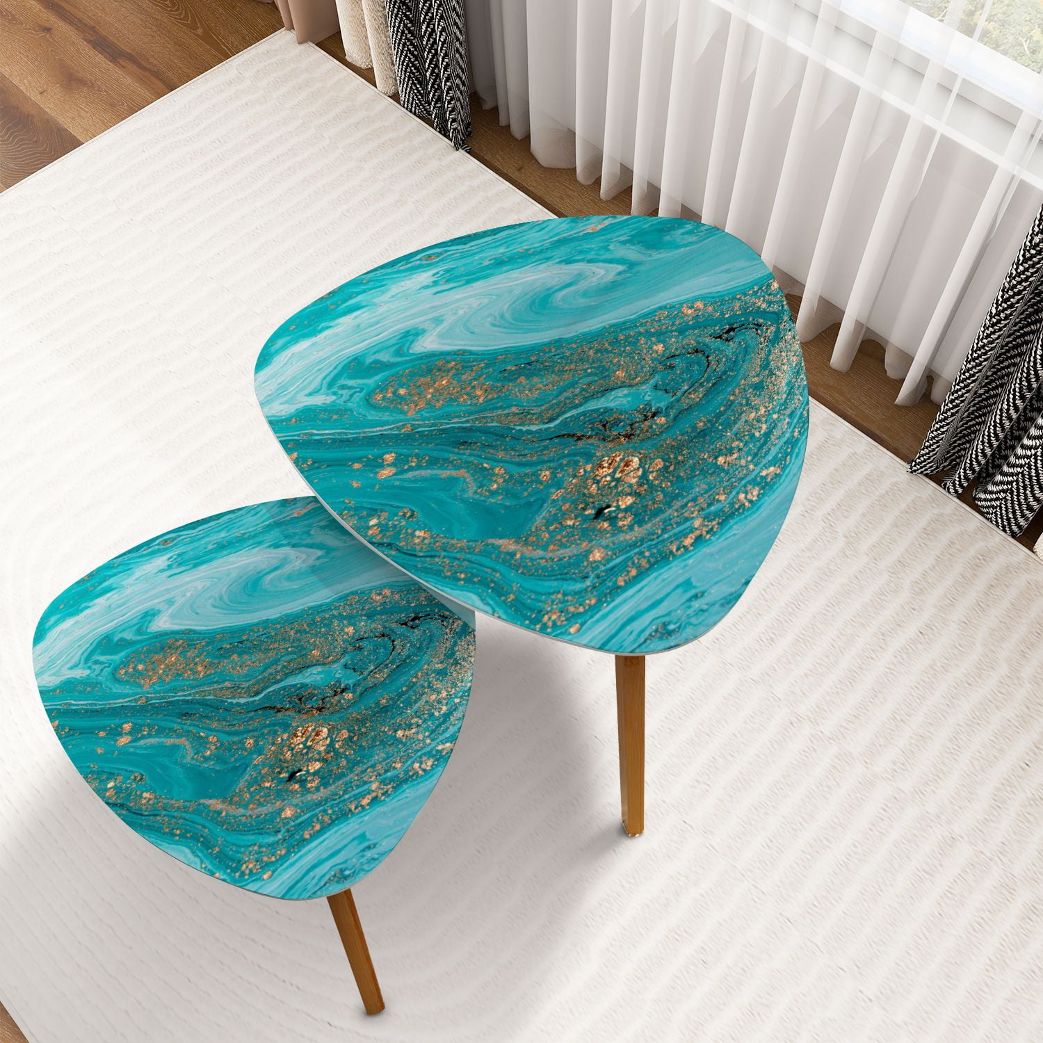 Triangle Nesting Coffee Table Set of 2 Marble abstract acrylic Nature ...