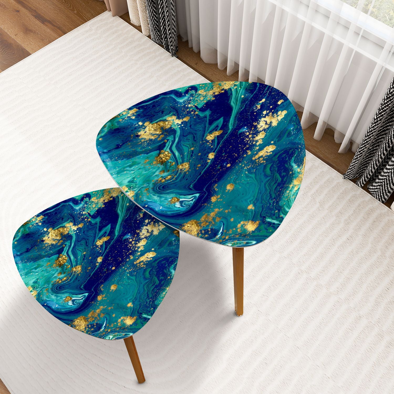 Triangle Nesting Coffee Table Set of 2 Marbled blue abstract Liquid ...