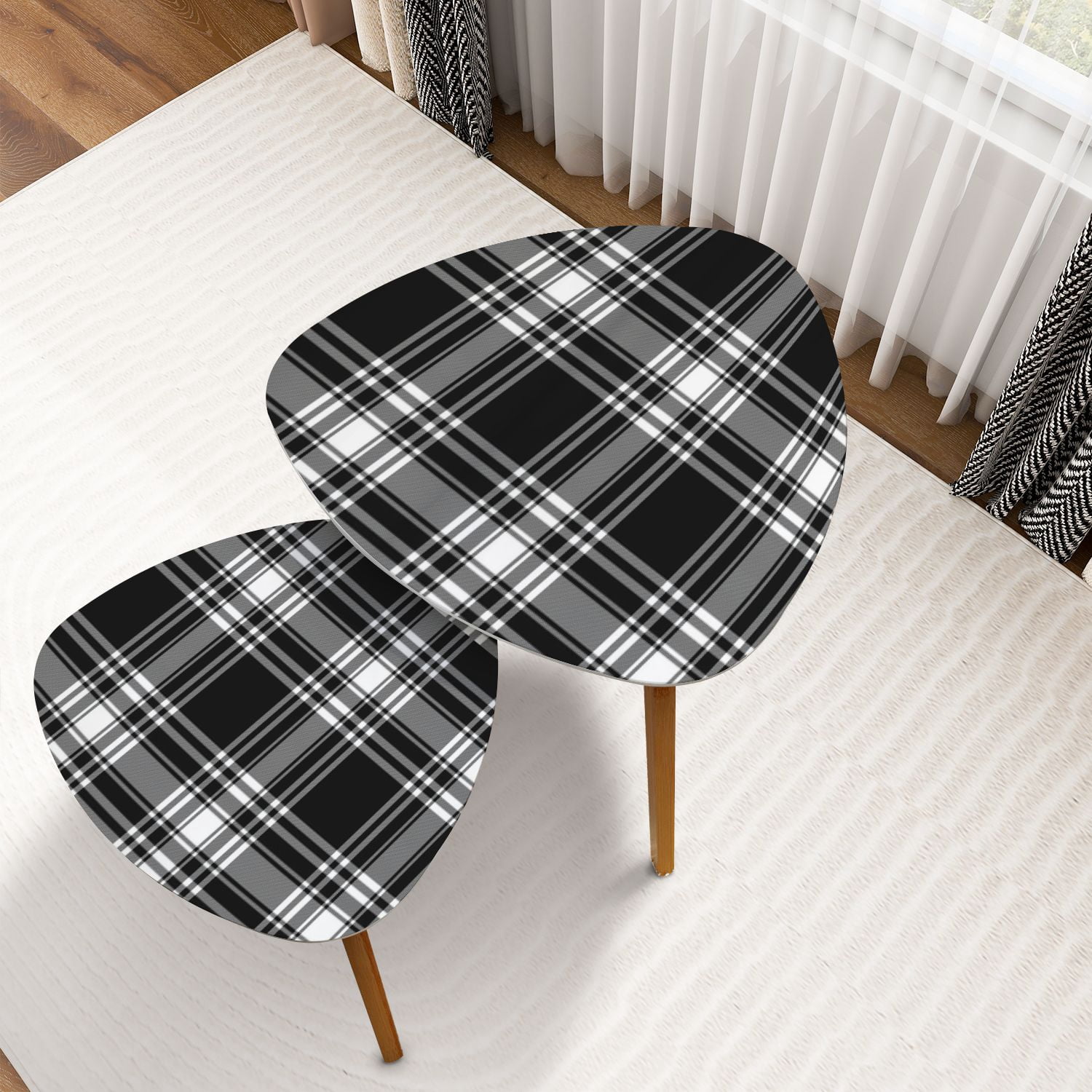 Triangle Nesting Coffee Table Set of 2 Menzies tartan black kilt fabric ...