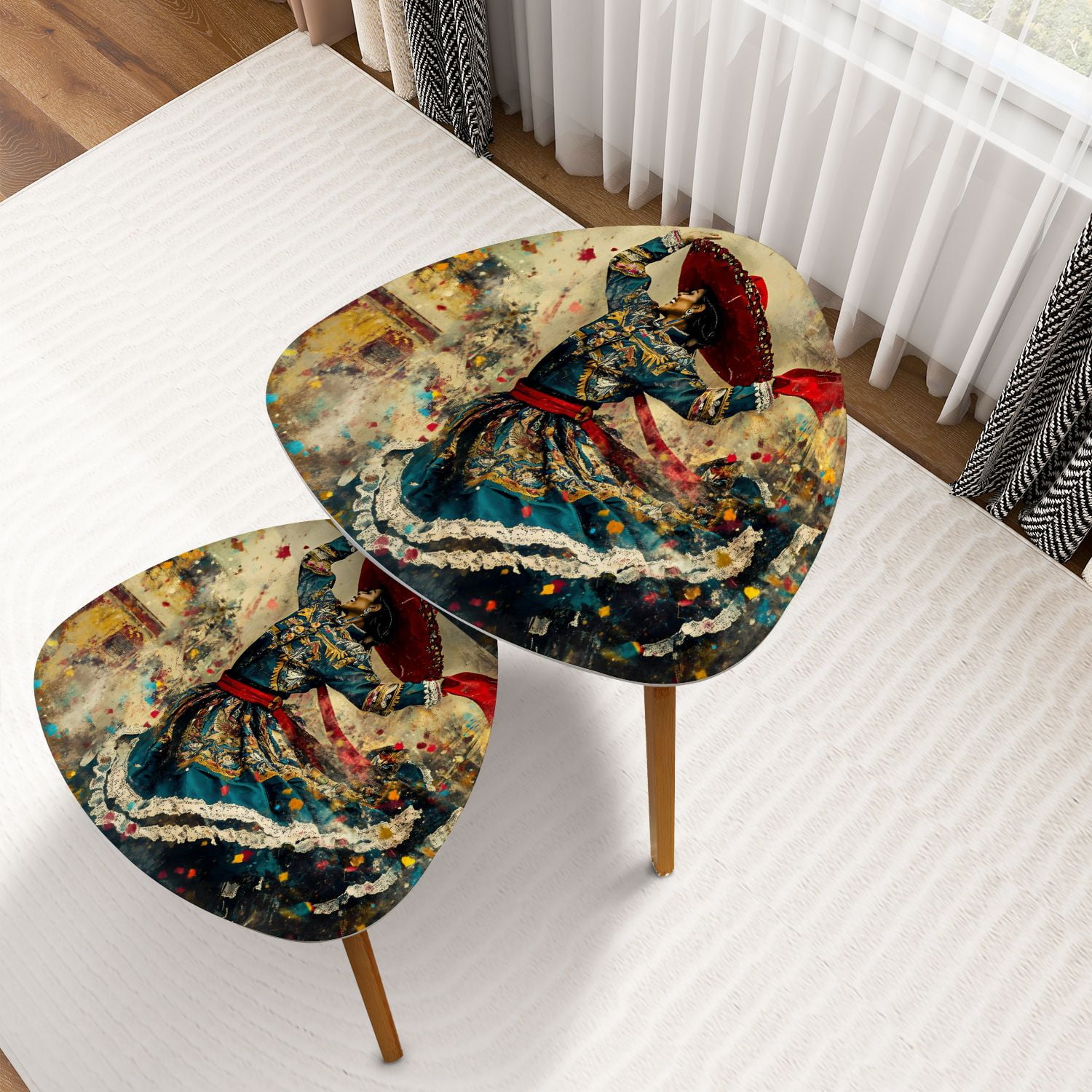 Triangle Nesting Coffee Table Set of 2 Mexican Dance Traditional Dress ...