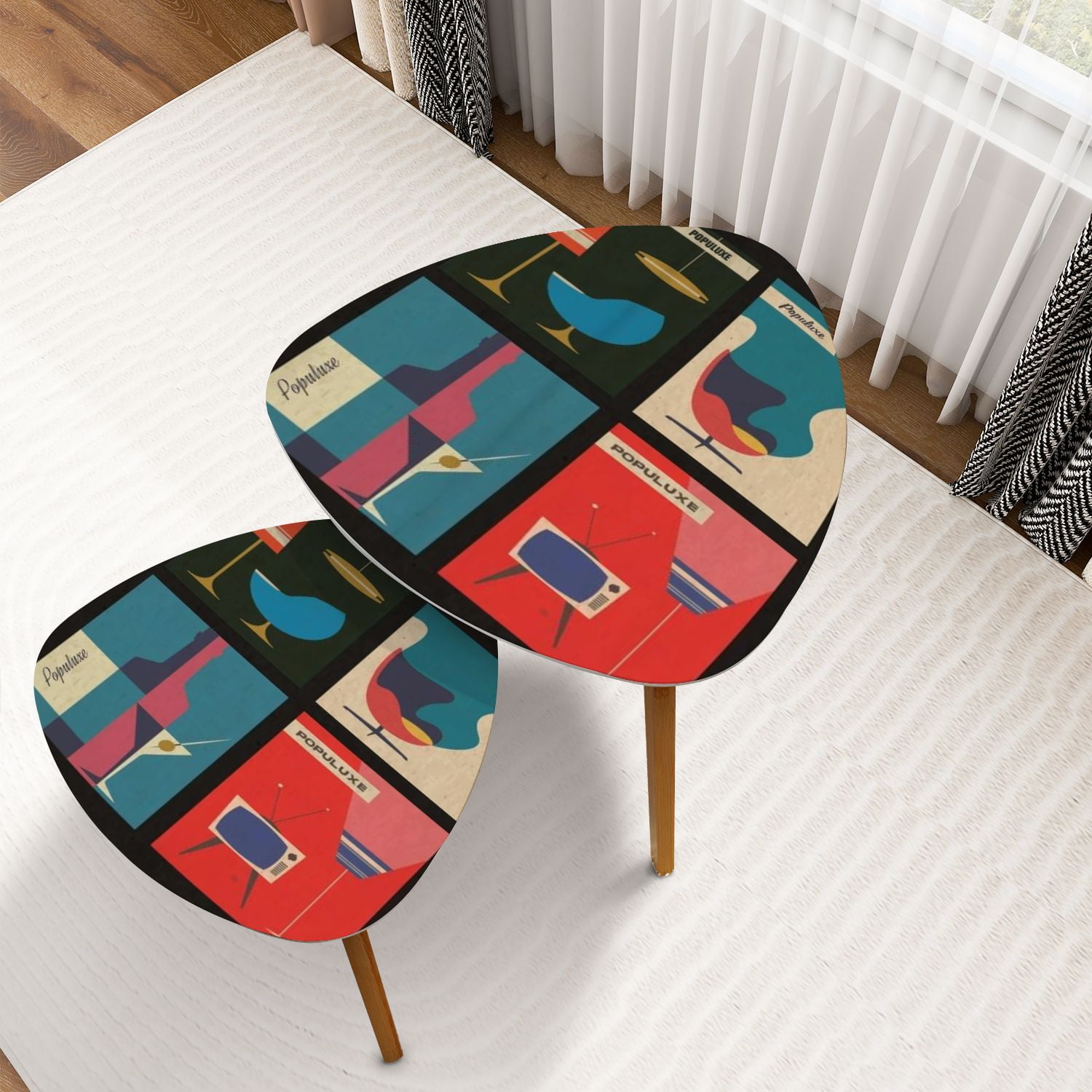 Triangle Nesting Coffee Table Set of 2 Mid Century Modern Furniture ...