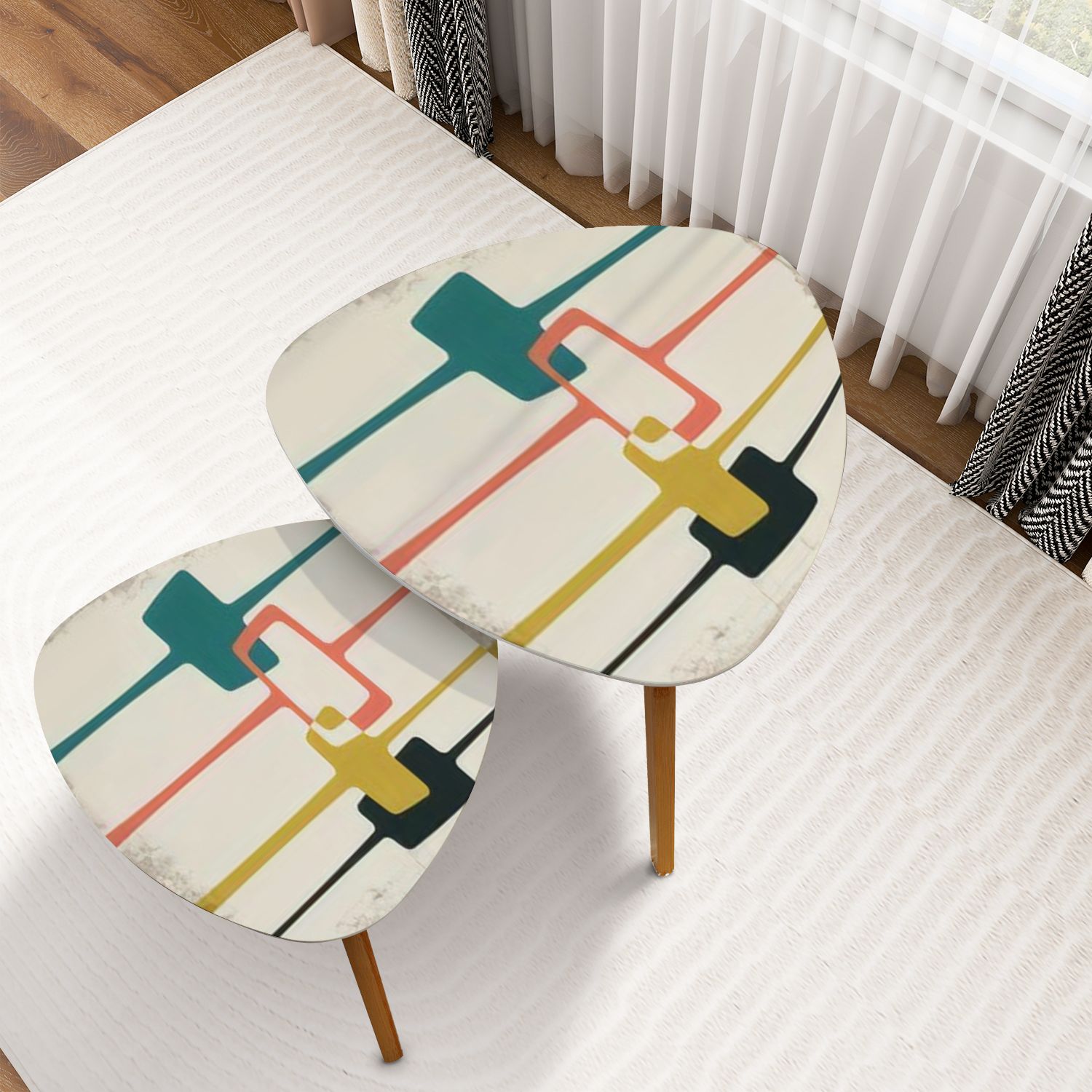 Triangle Nesting Coffee Table Set of 2 Mid Century Modern Style Pattern ...