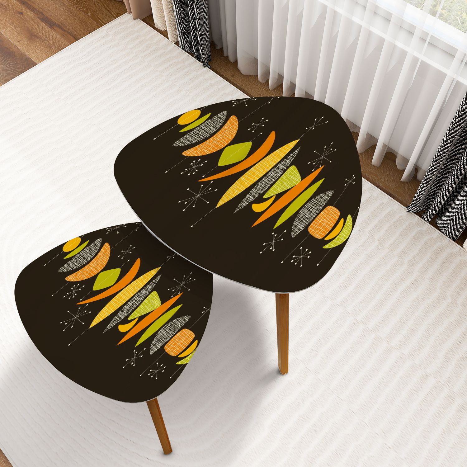 Triangle Nesting Coffee Table Set of 2 Mid century modern vivid colors ...