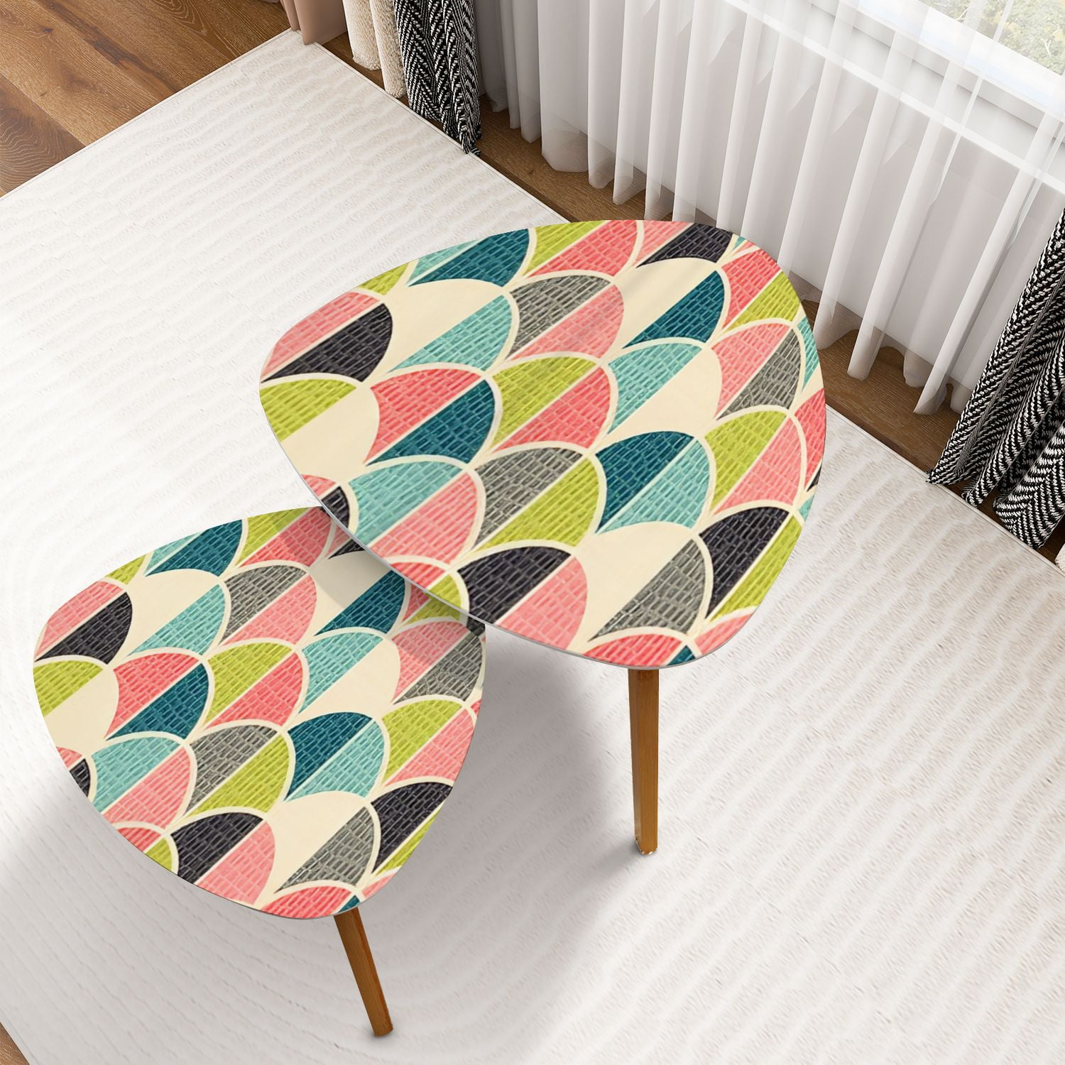 Triangle Nesting Coffee Table Set of 2 Mid century overlapping egg ...