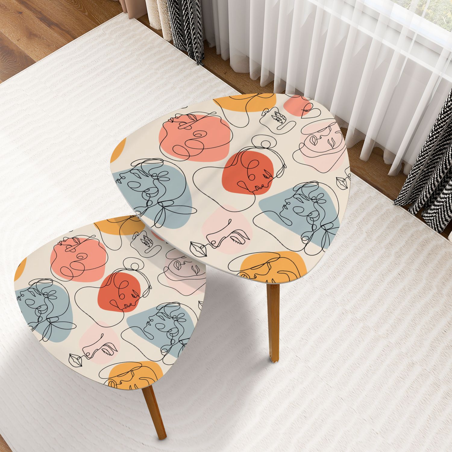Triangle Nesting Coffee Table Set of 2 Modern abstract faces ...