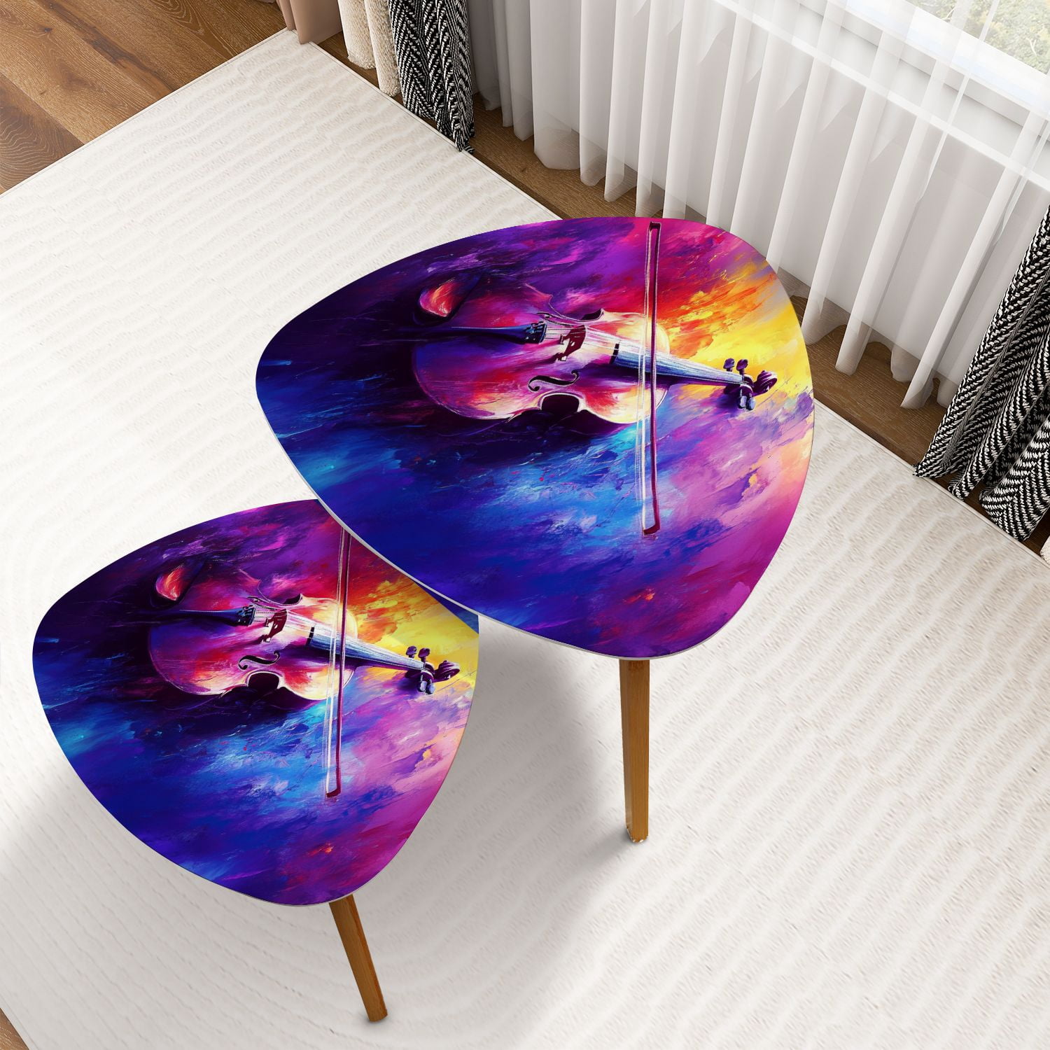 Triangle Nesting Coffee Table Set of 2 Music Graffiti Cello Instrument ...