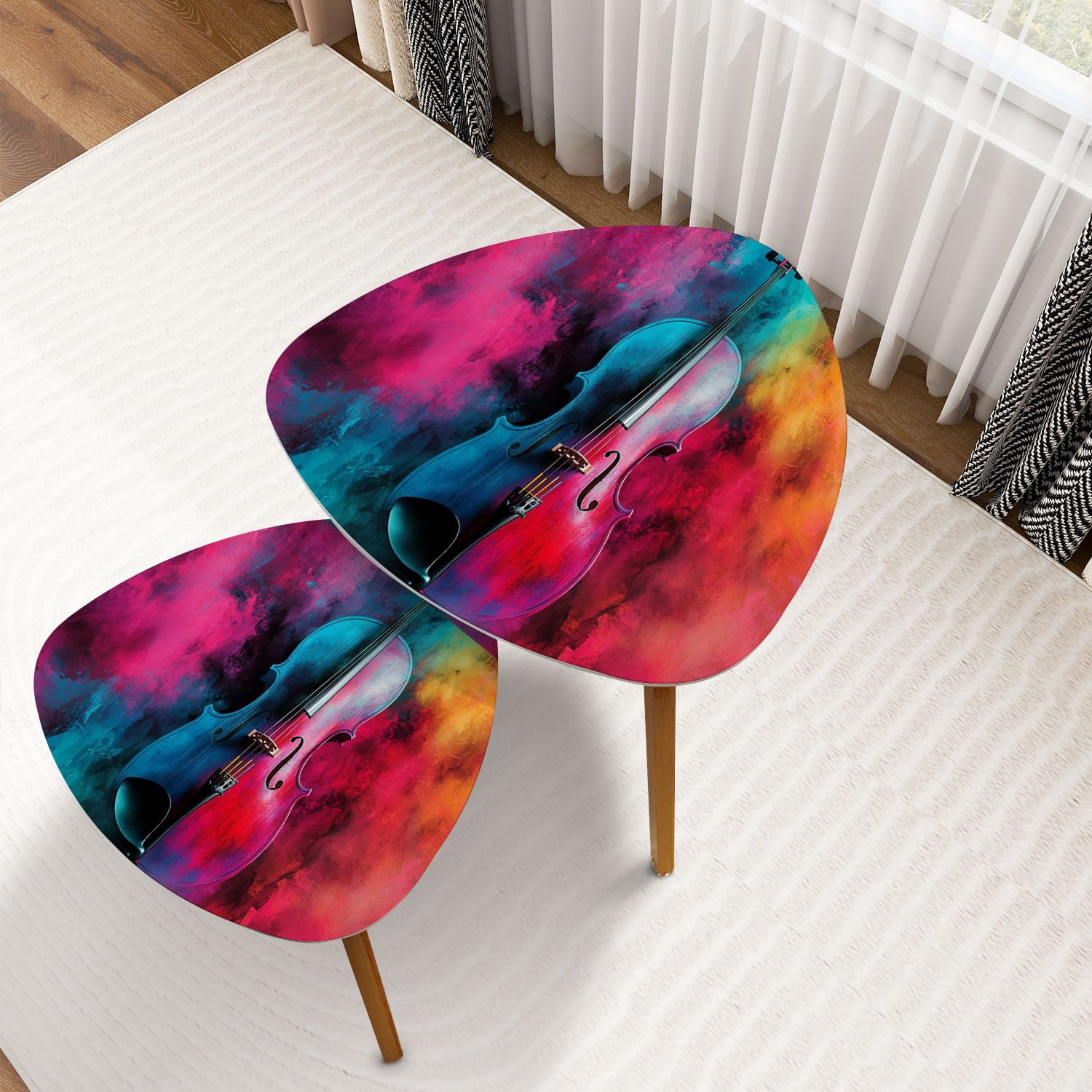 Triangle Nesting Coffee Table Set of 2 Music Graffiti Poster Cello ...