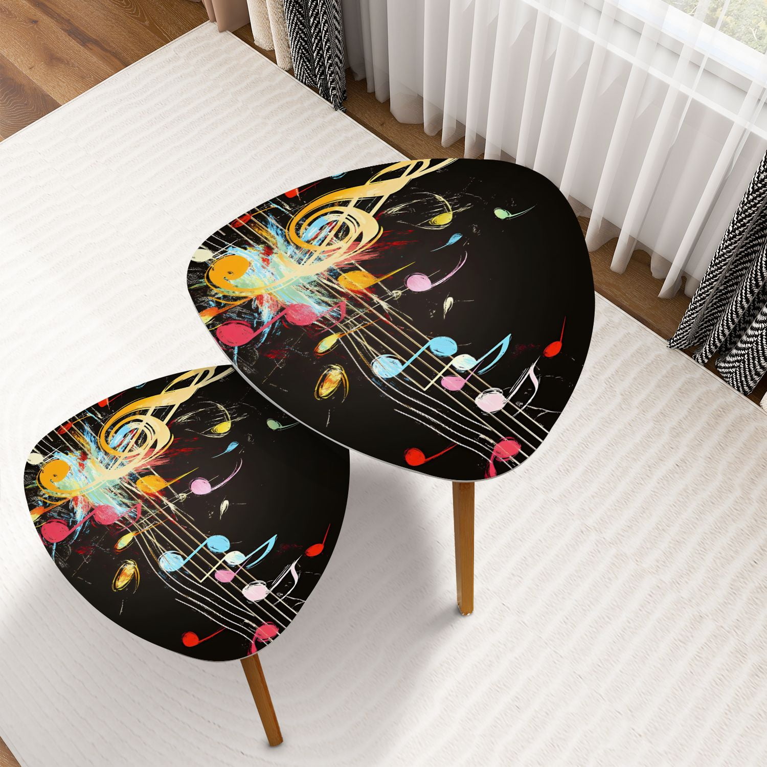 Triangle Nesting Coffee Table Set of 2 Music Modern Musical Note ...