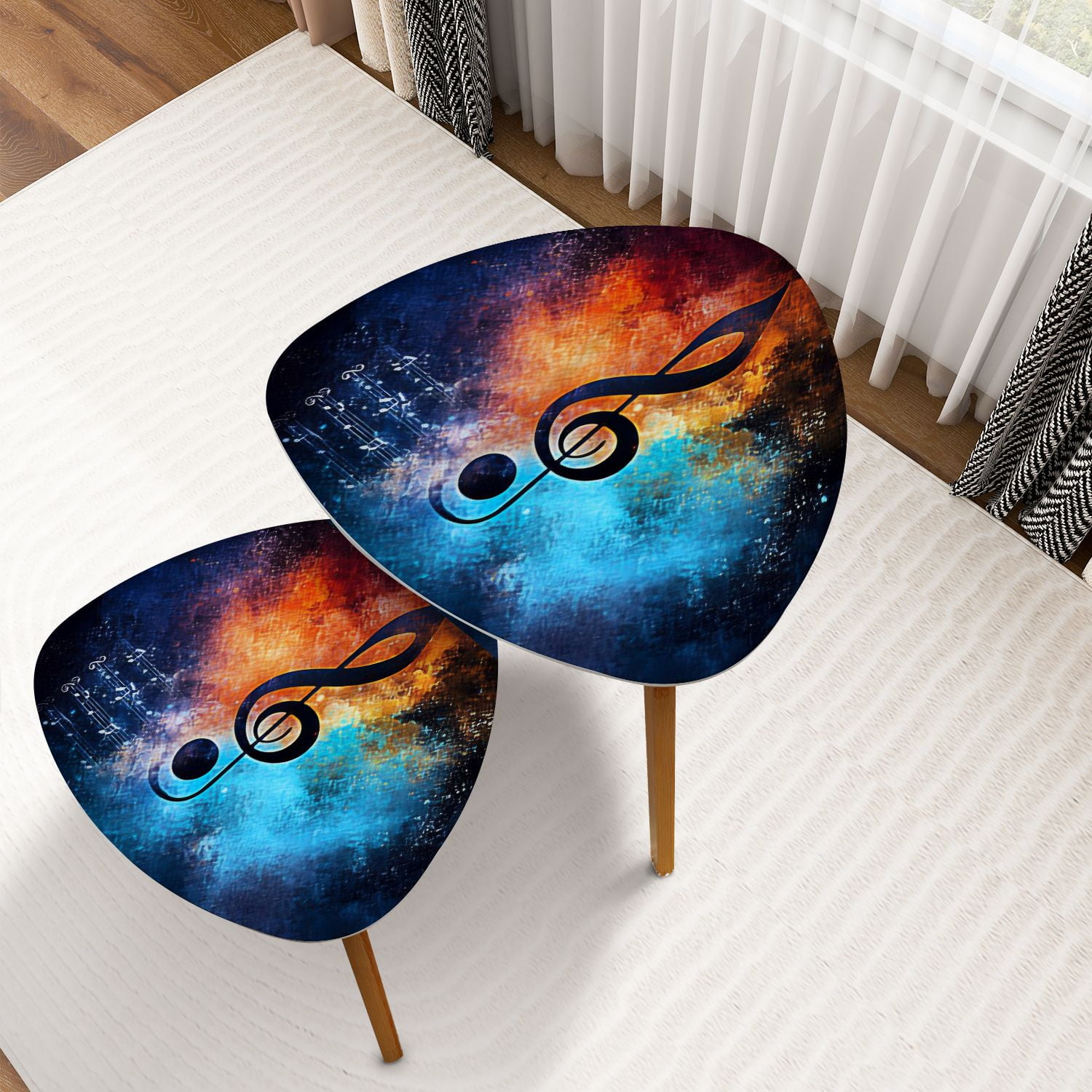 Triangle Nesting Coffee Table Set of 2 Music Modern Musical Note ...