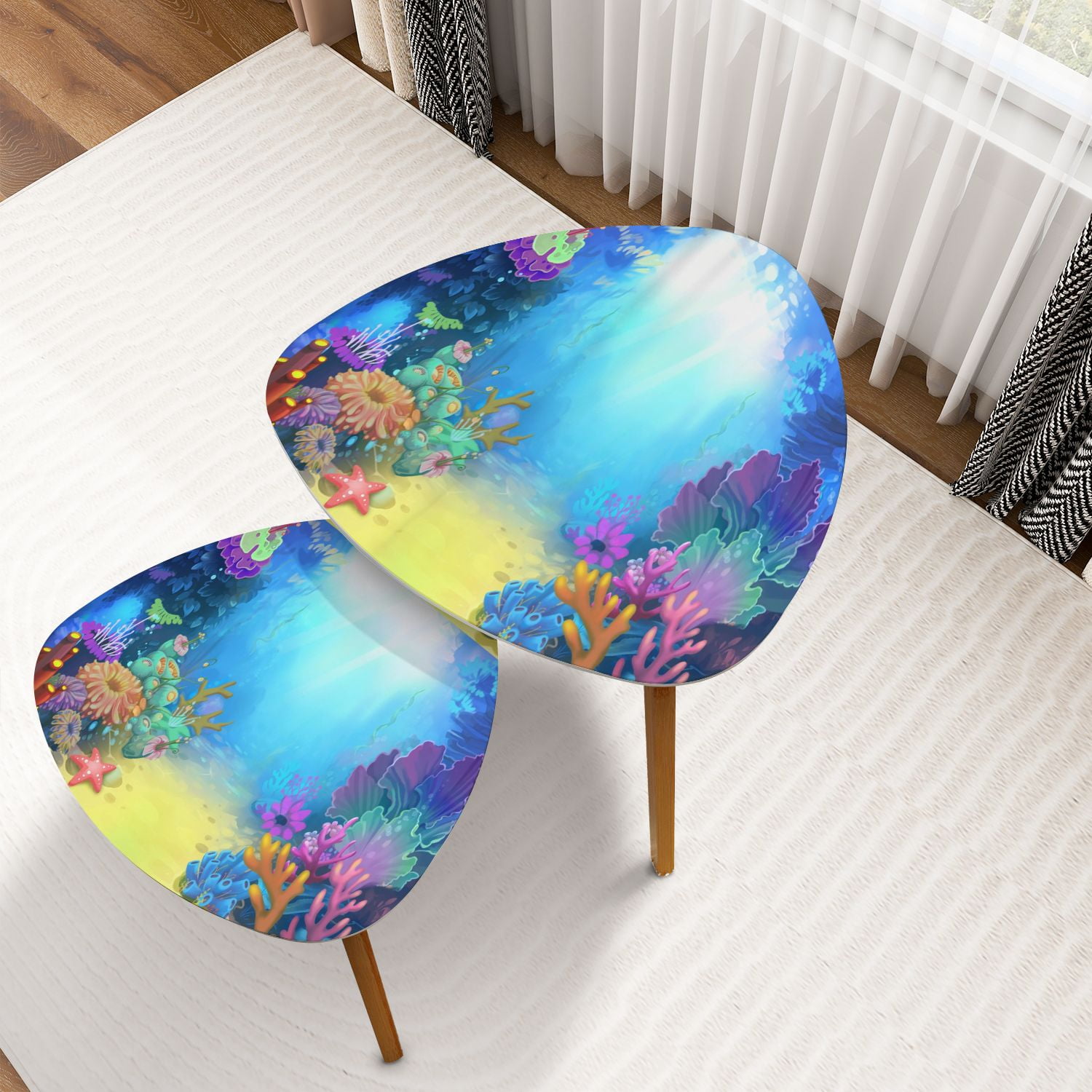 Triangle Nesting Coffee Table Set of 2 Mysterious Peaceful Undersea ...