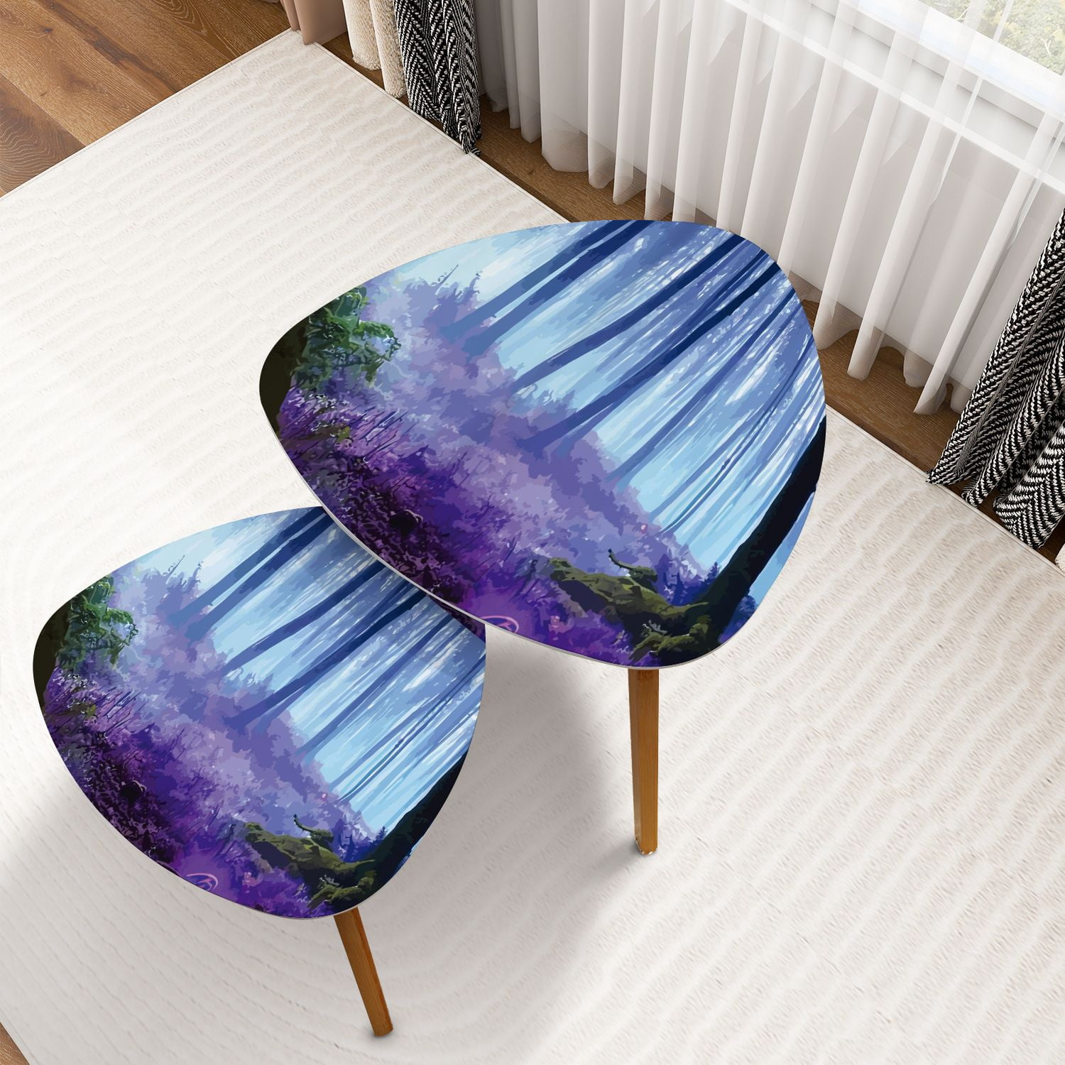 Triangle Nesting Coffee Table Set of 2 Mystical fantasy scene forest ...