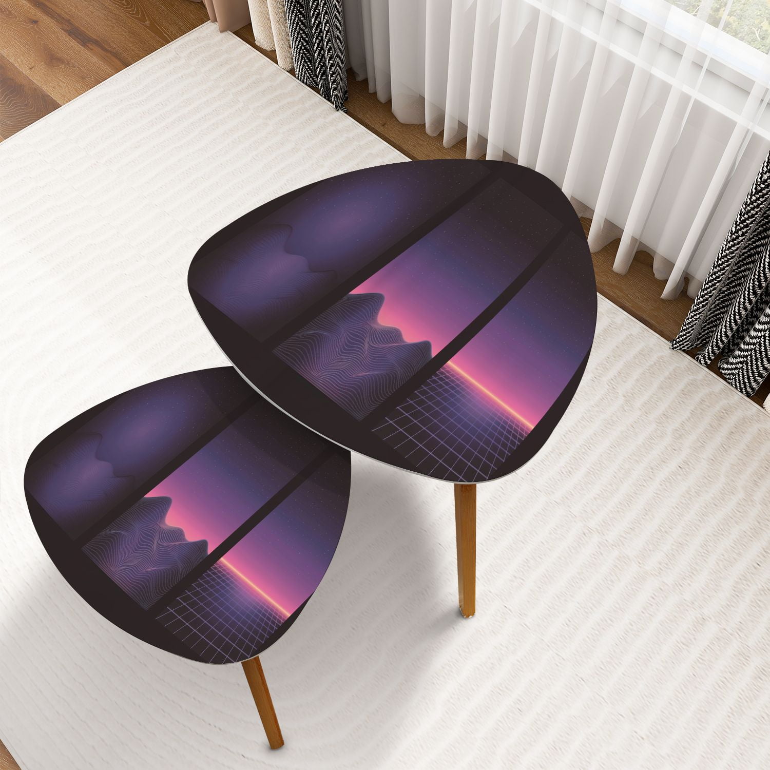 Triangle Nesting Coffee Table Set of 2 Neon light grid landscapes ...