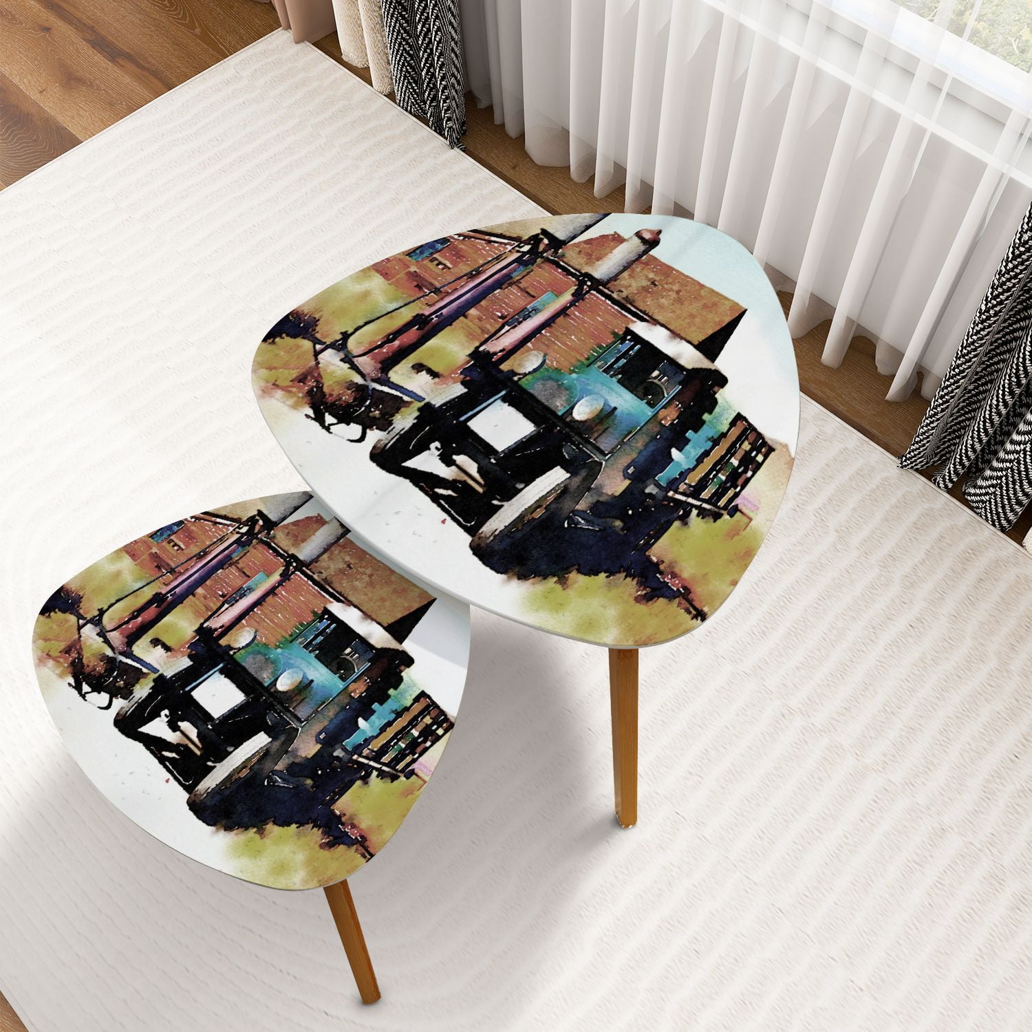 Triangle Nesting Coffee Table Set of 2 Nice original Painting vintage ...