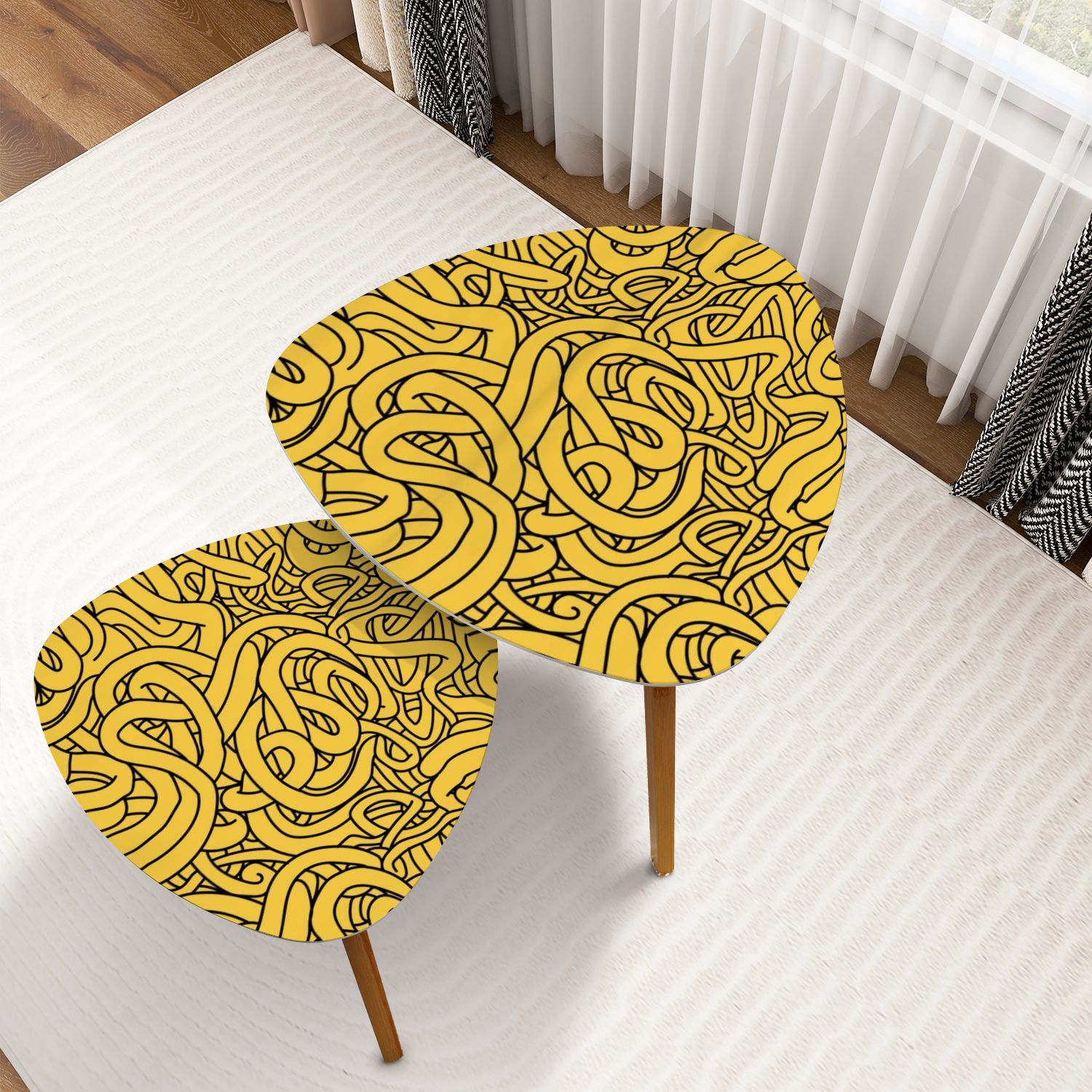 Triangle Nesting Coffee Table Set of 2 Noodle Doodle Ramen Drawing ...