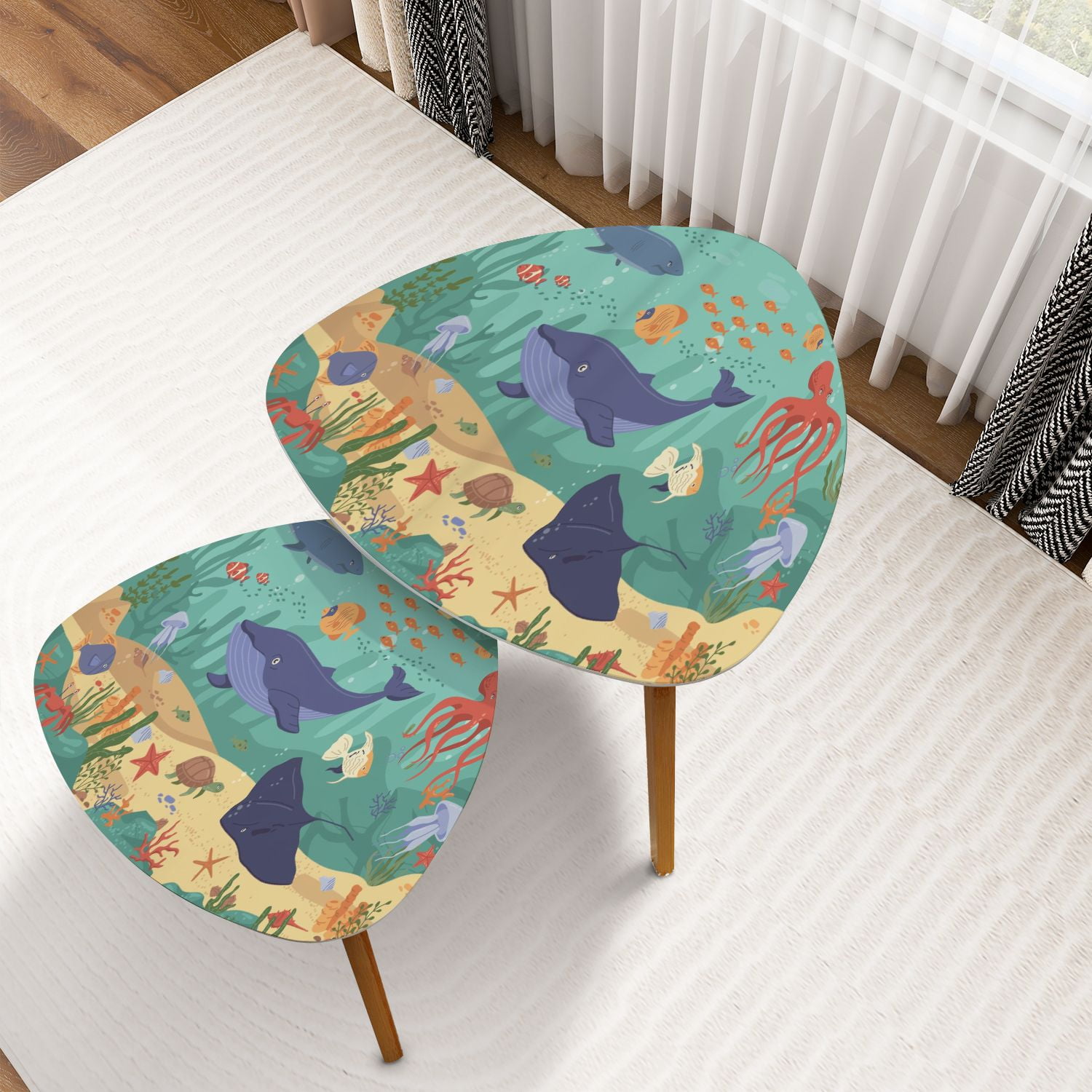Triangle Nesting Coffee Table Set of 2 Ocean animals underwater life ...