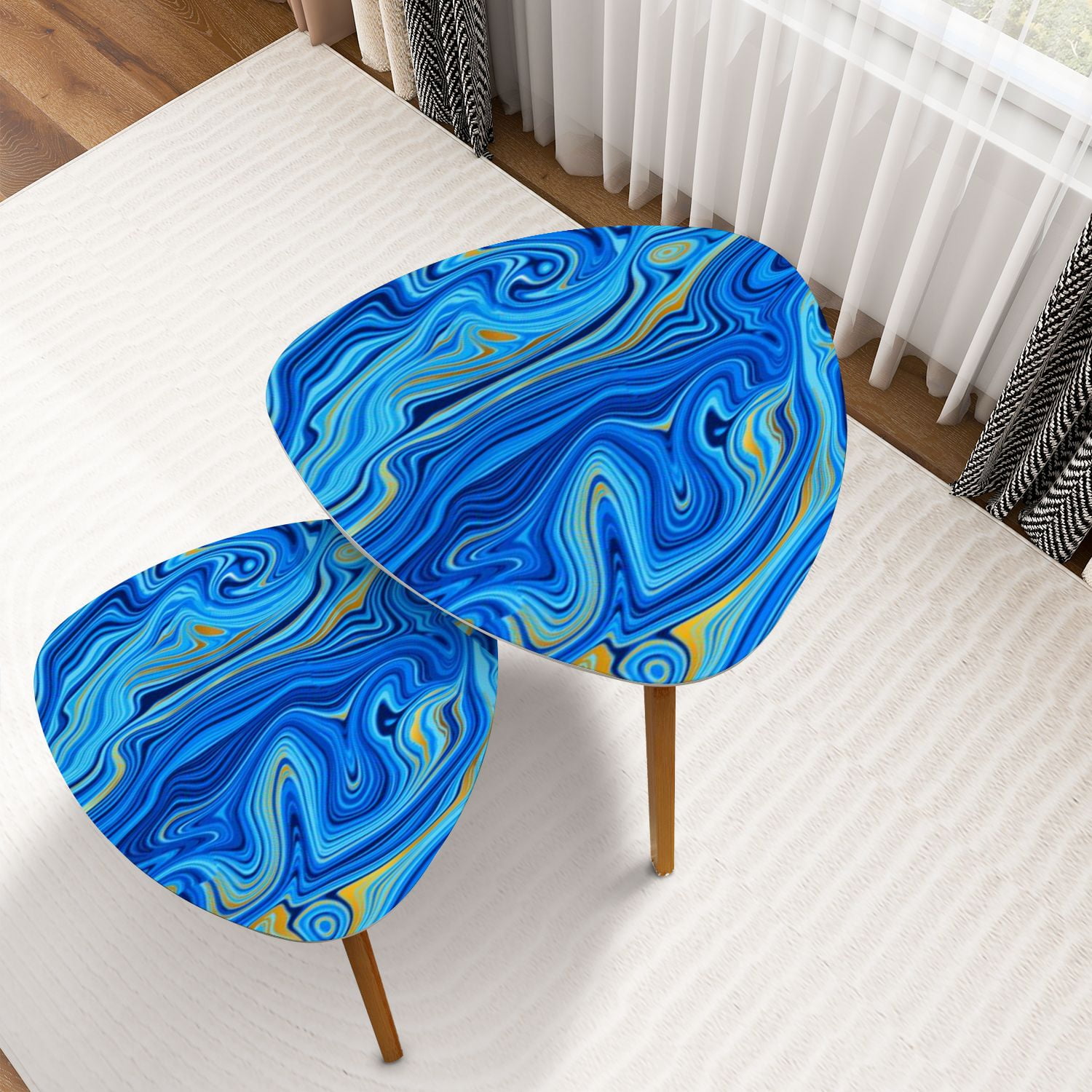 Triangle Nesting Coffee Table Set of 2 Ocean blue gold seamless marble ...