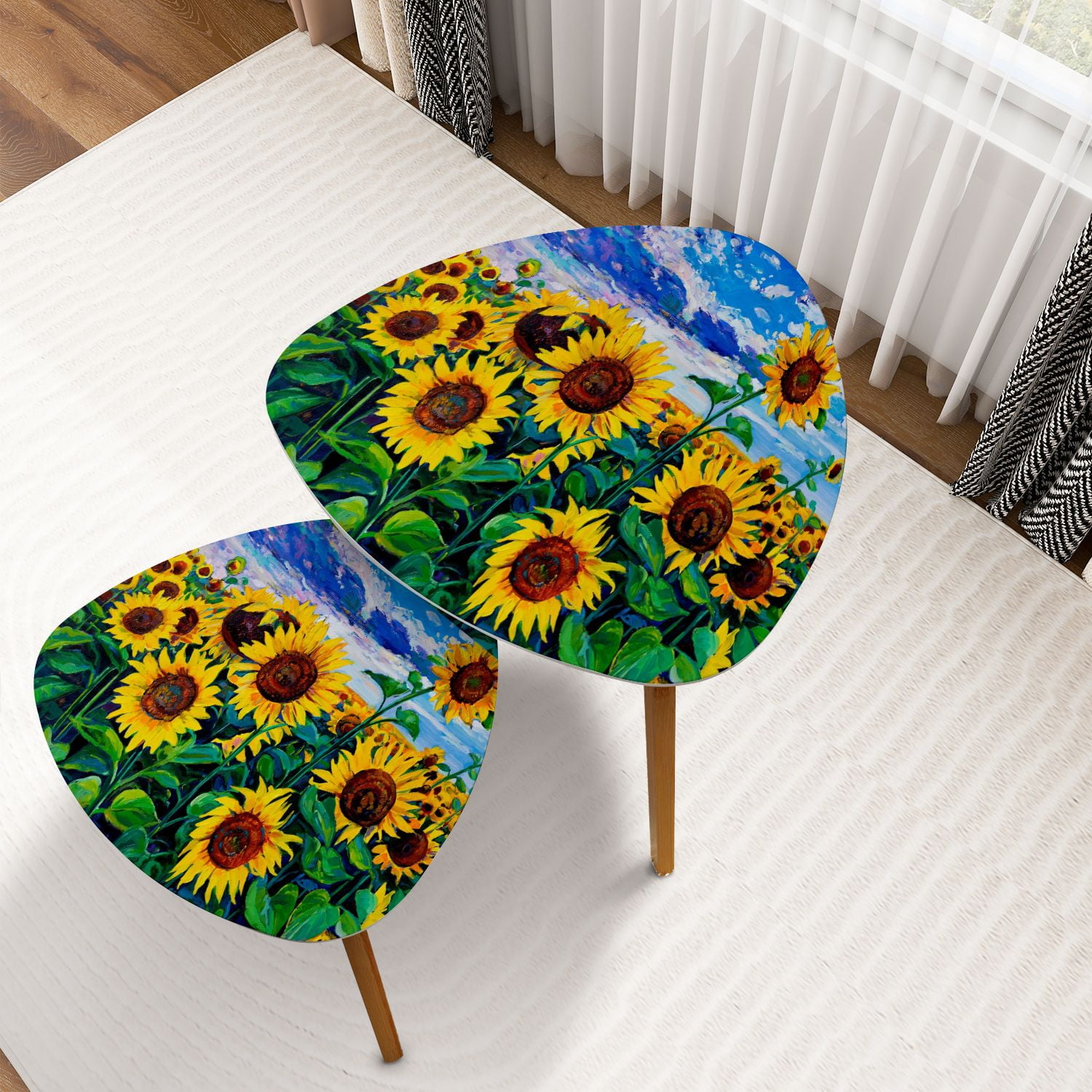 Triangle Nesting Coffee Table Set of 2 Oil Painting Landscape ...