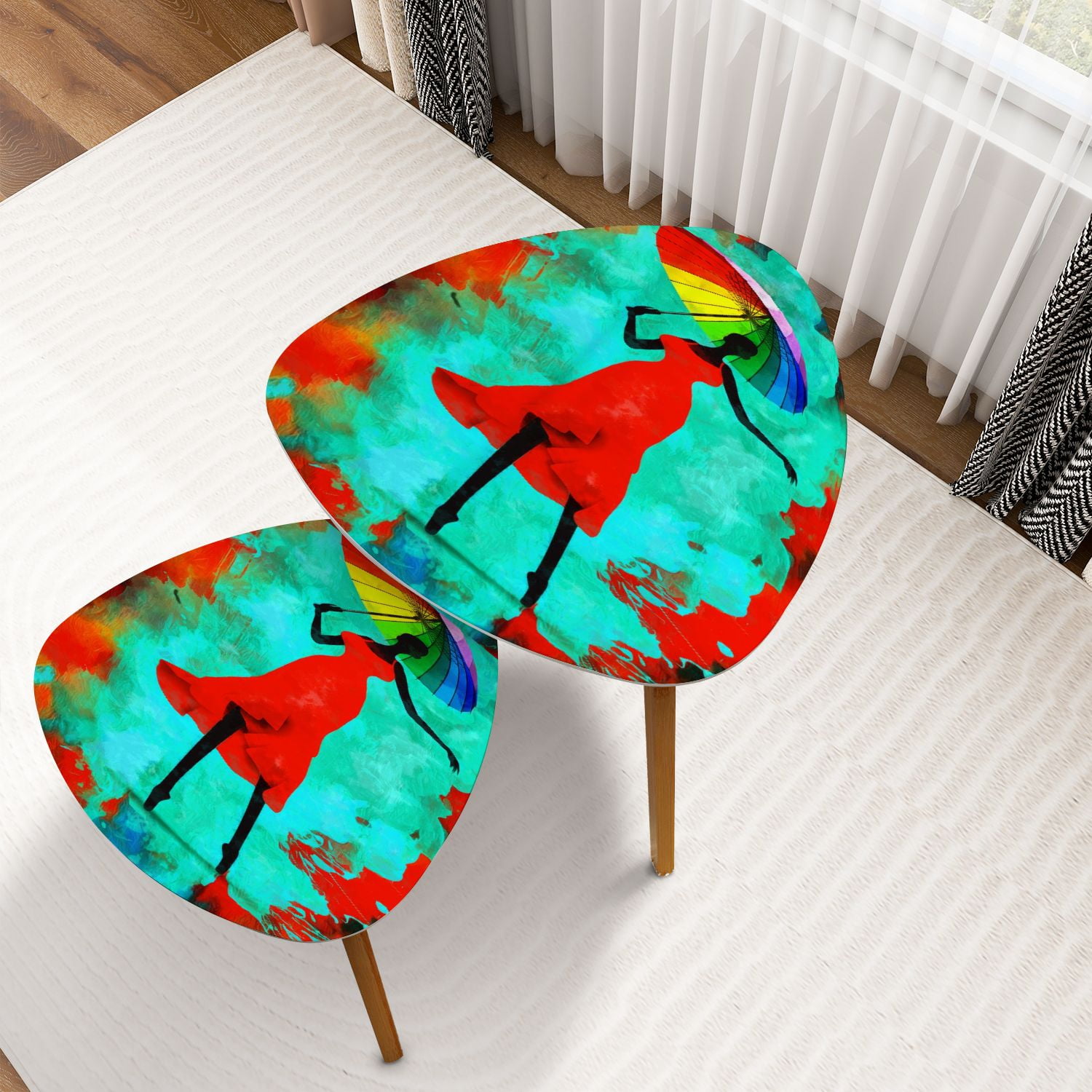 Triangle Nesting Coffee Table Set of 2 Oil Painting Rainy Day modern oil painting African girl ...