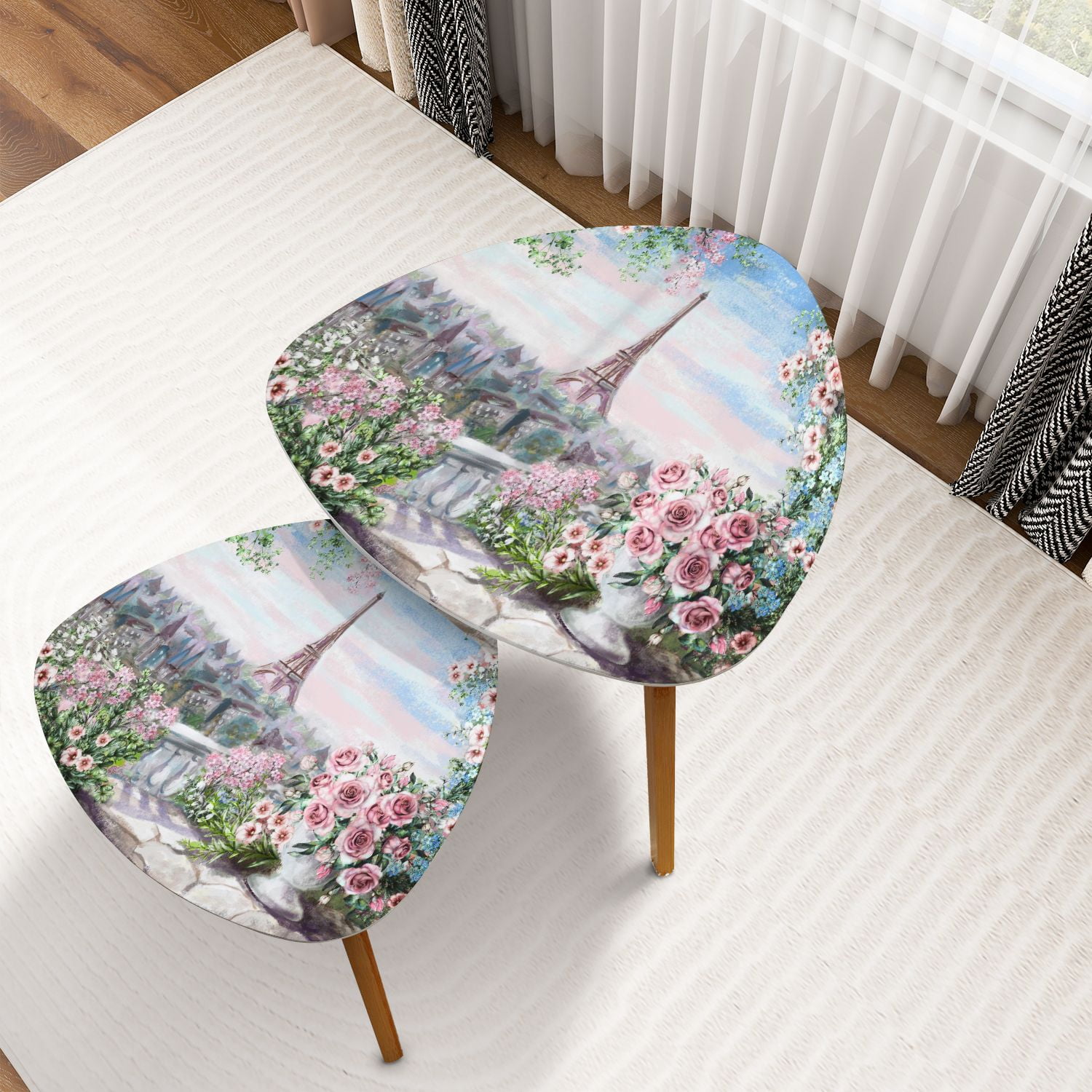 Triangle Nesting Coffee Table Set of 2 Oil Painting summer Paris gentle ...