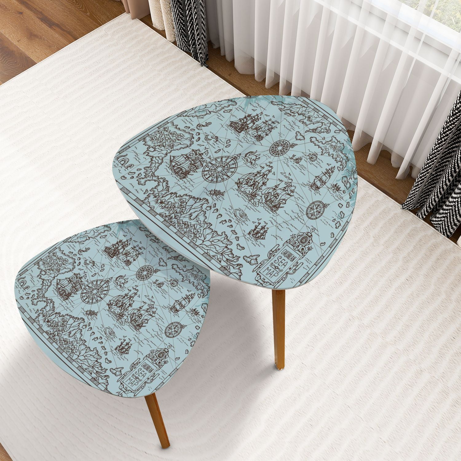 Triangle Nesting Coffee Table Set of 2 Old map Caribbean Sea pirate ...